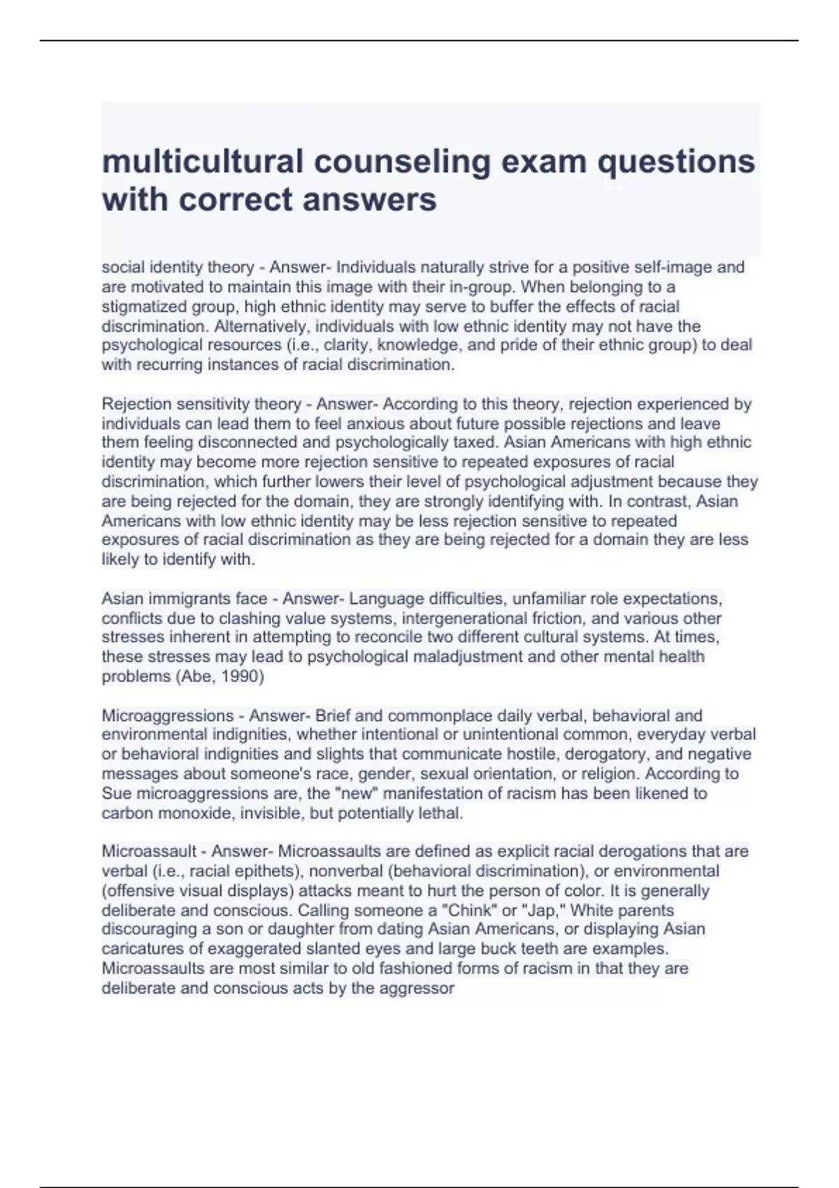 multicultural counseling exam questions with correct answers ...
