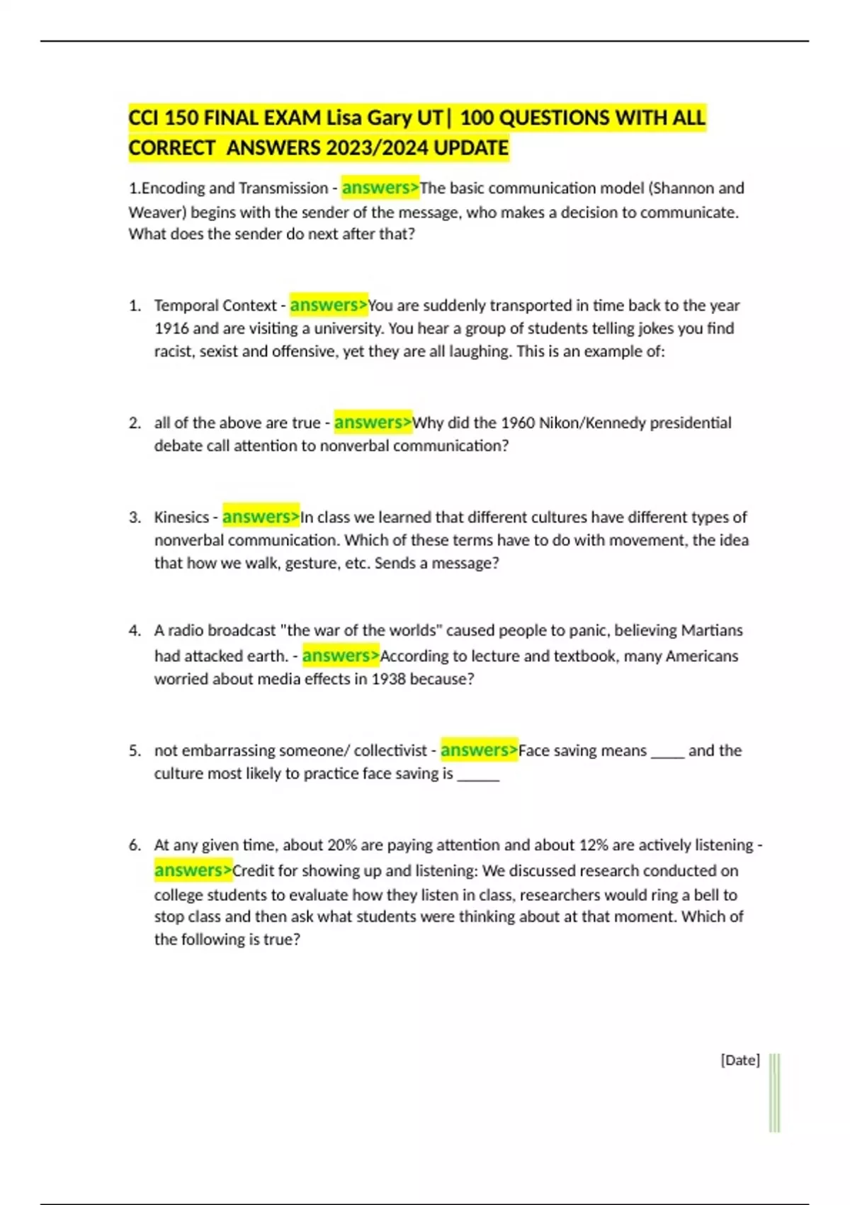 CCI 150 FINAL EXAM Lisa Gary UT| 100 QUESTIONS WITH ALL CORRECT ANSWERS ...