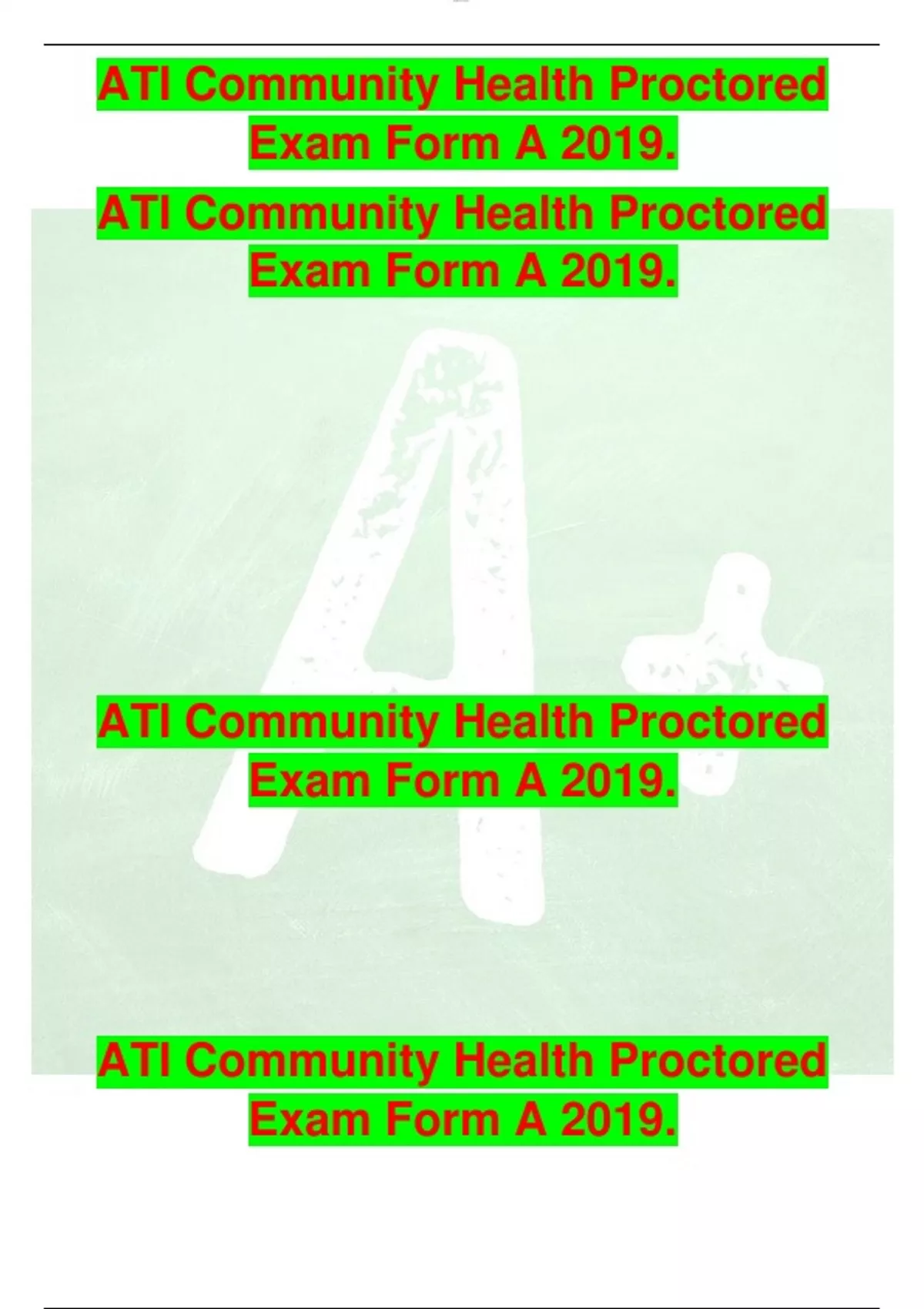 ATI Community Health Proctored Exam Form A 2019. Community ATI - ATI ...