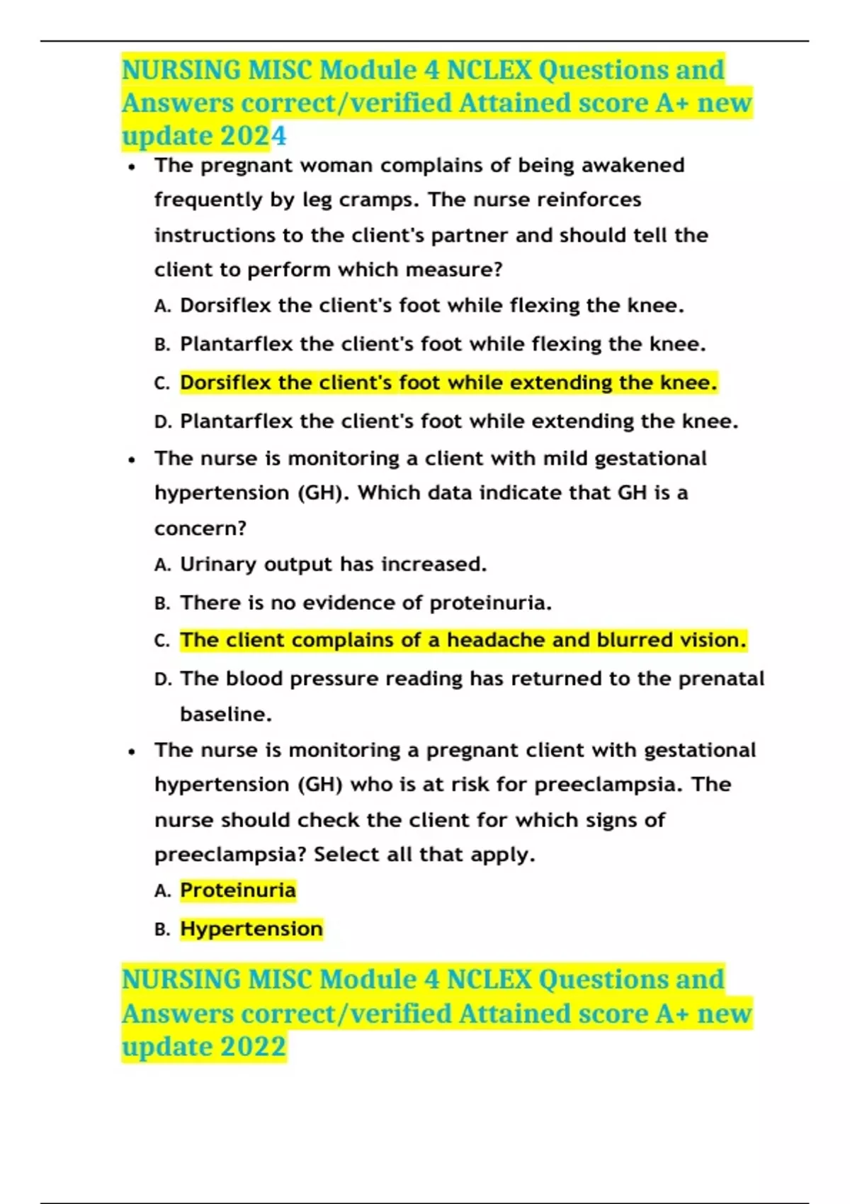 NURSING MISC Module 4 NCLEX Questions and Answers correct/verified Attained score A+ new update ...