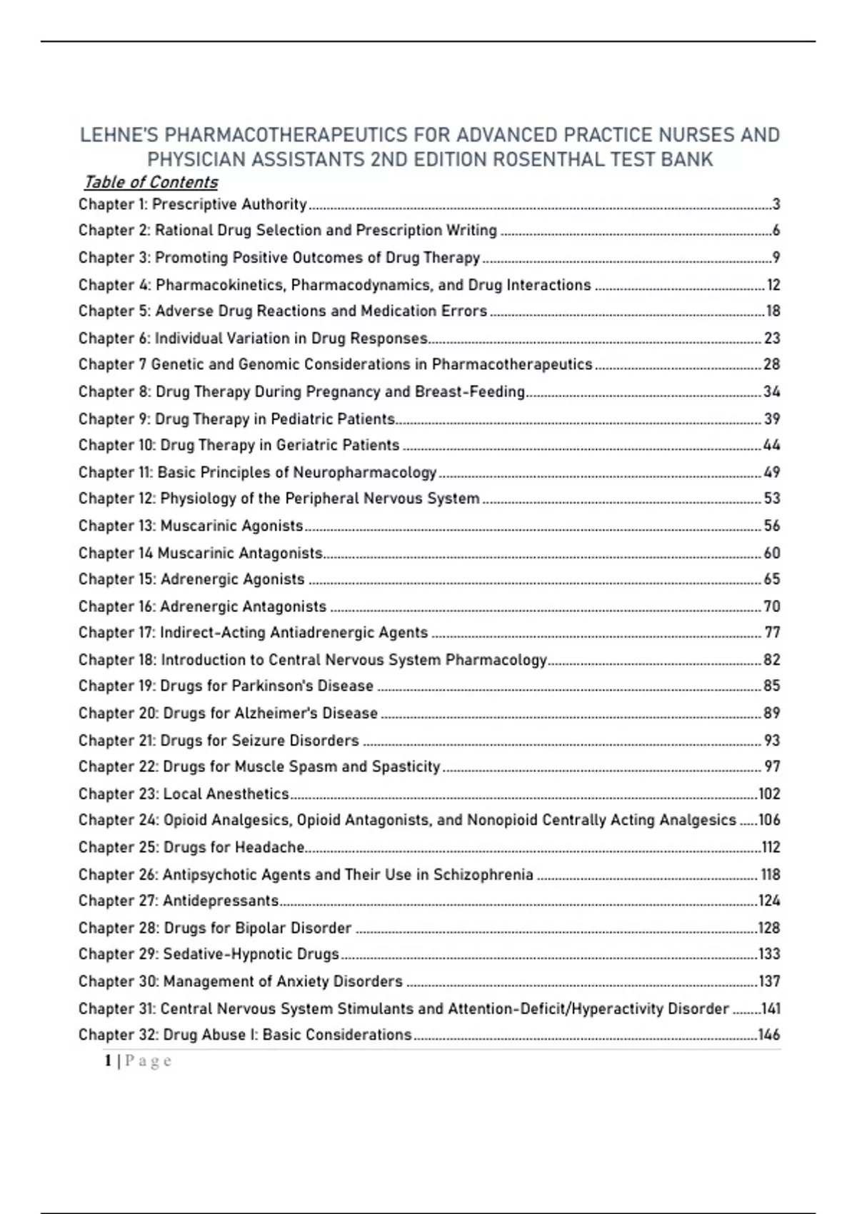 TEST BANK ROSENTHAL LEHNE'S PHARMACOTHERAPEUTICS FOR ADVANCED PRACTICE ...