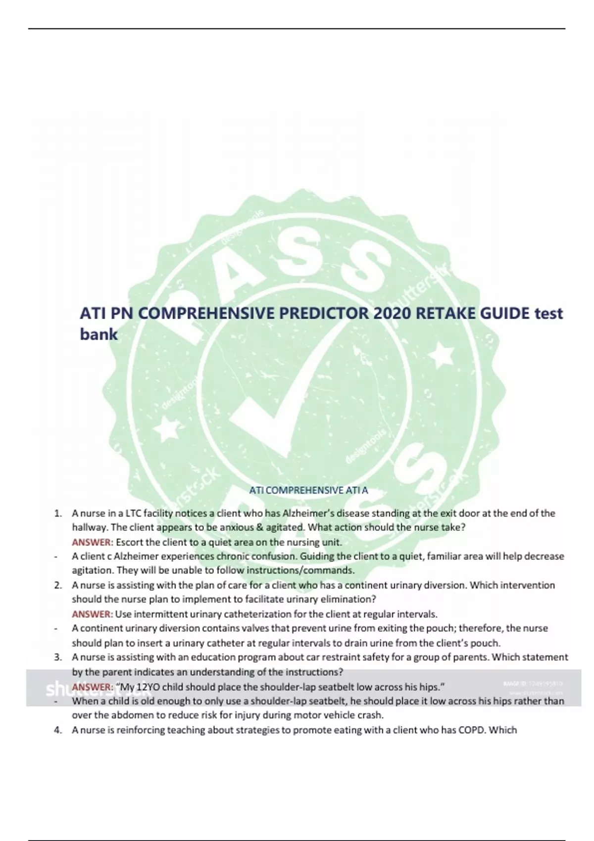 ATI PN COMPREHENSIVE PREDICTOR 2020 RETAKE GUIDE test bank ATI ...