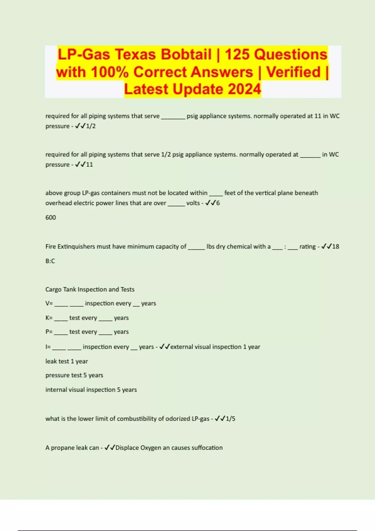 LP-Gas Texas Bobtail | 125 Questions with 100% Correct Answers ...