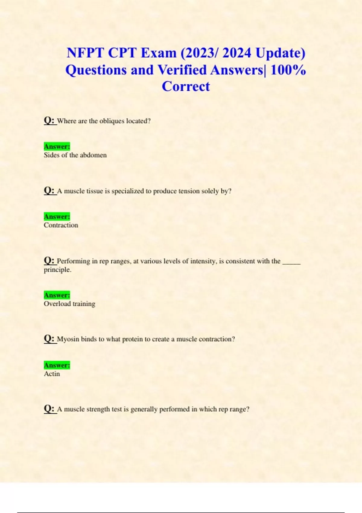 NFPT CPT Exam (2023/ 2024 Update) Questions and Verified Answers| 100% ...