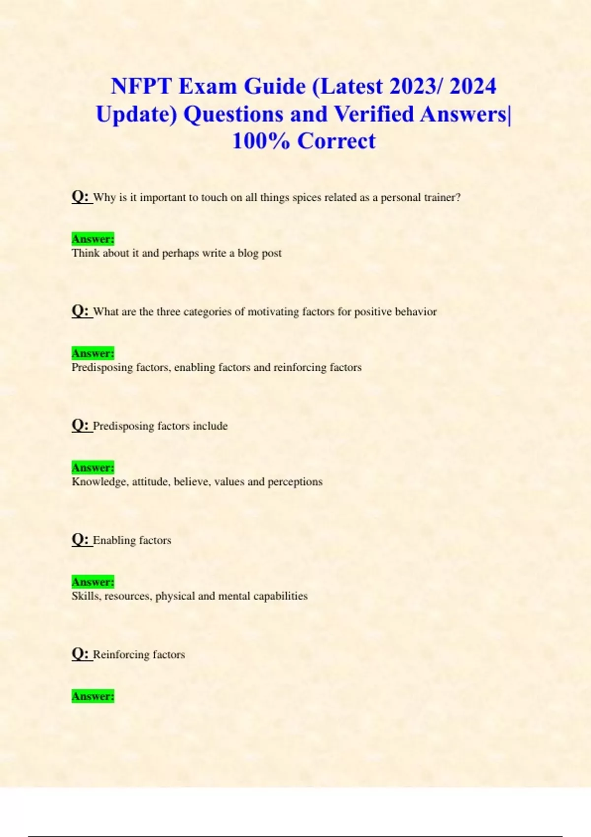 NFPT Exam Guide (Latest 2023/ 2024 Update) Questions and Verified ...