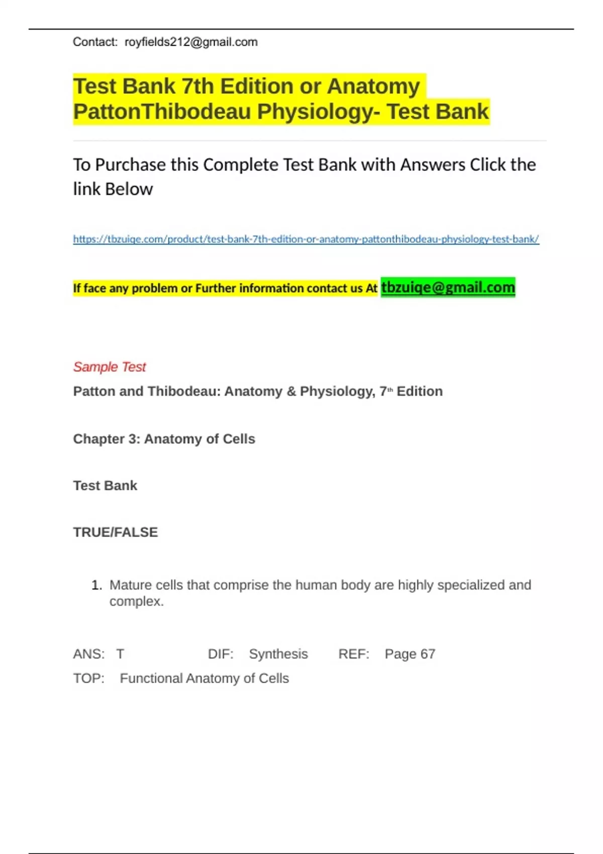 Test_Bank_7th_Edition_or_Anatomy_PattonThibodeau_Physiology - Social ...