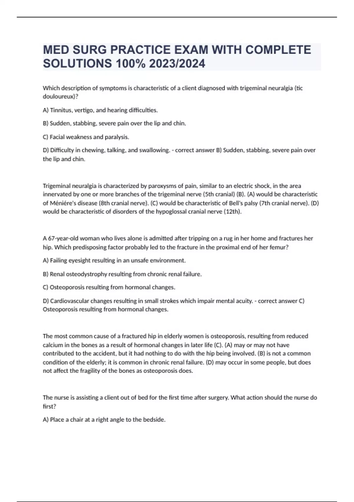 MED SURG PRACTICE EXAM WITH COMPLETE SOLUTIONS 100% 2023/2024 - Medical ...