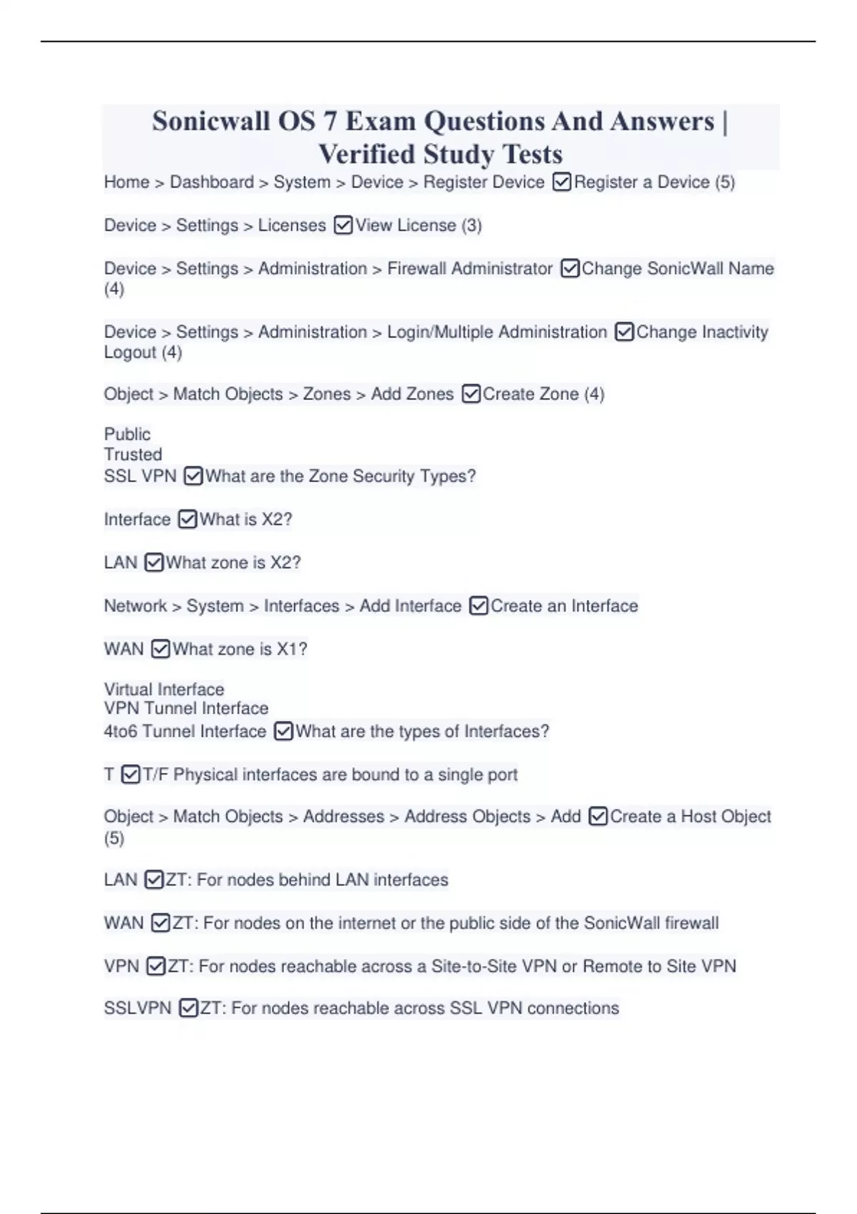 Sonicwall OS 7 Exam Questions And Answers | Verified Study Tests ...