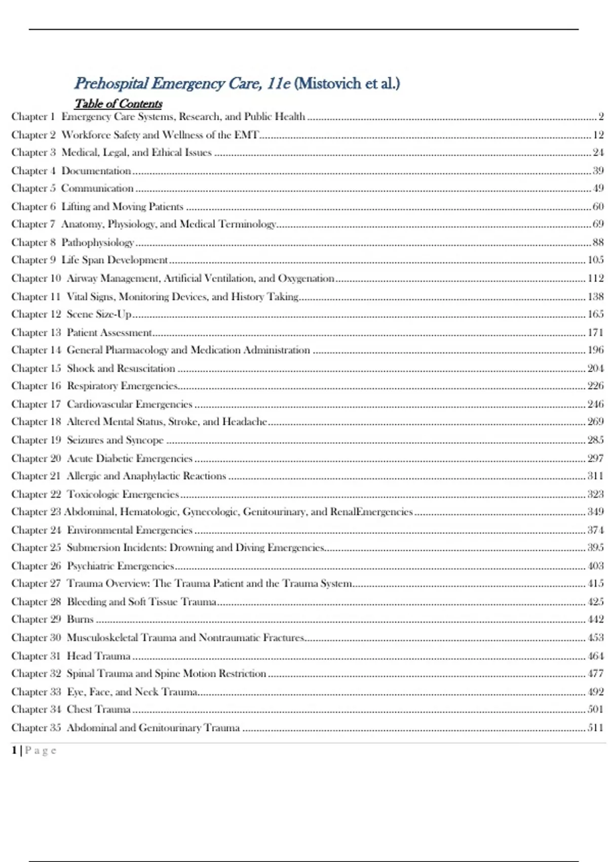 TEST BANK PREHOSPITAL EMERGENCY CARE JOSEPH J. MISTOVICH, KEITH J ...