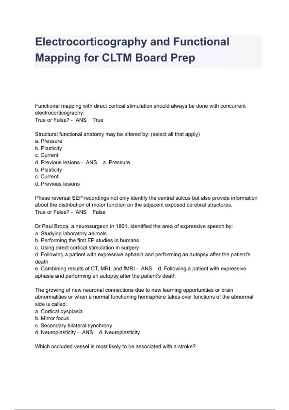 Electrocorticography and Functional Mapping for CLTM Board Prep ...