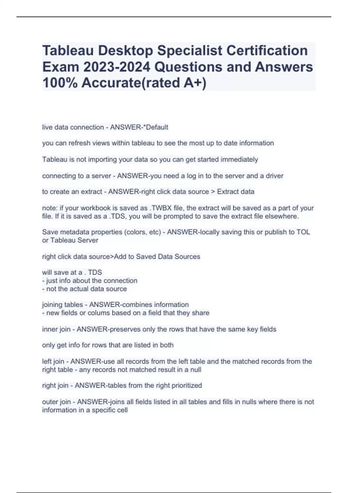 Tableau Desktop Specialist Certification Exam Questions And Answers 100 8974