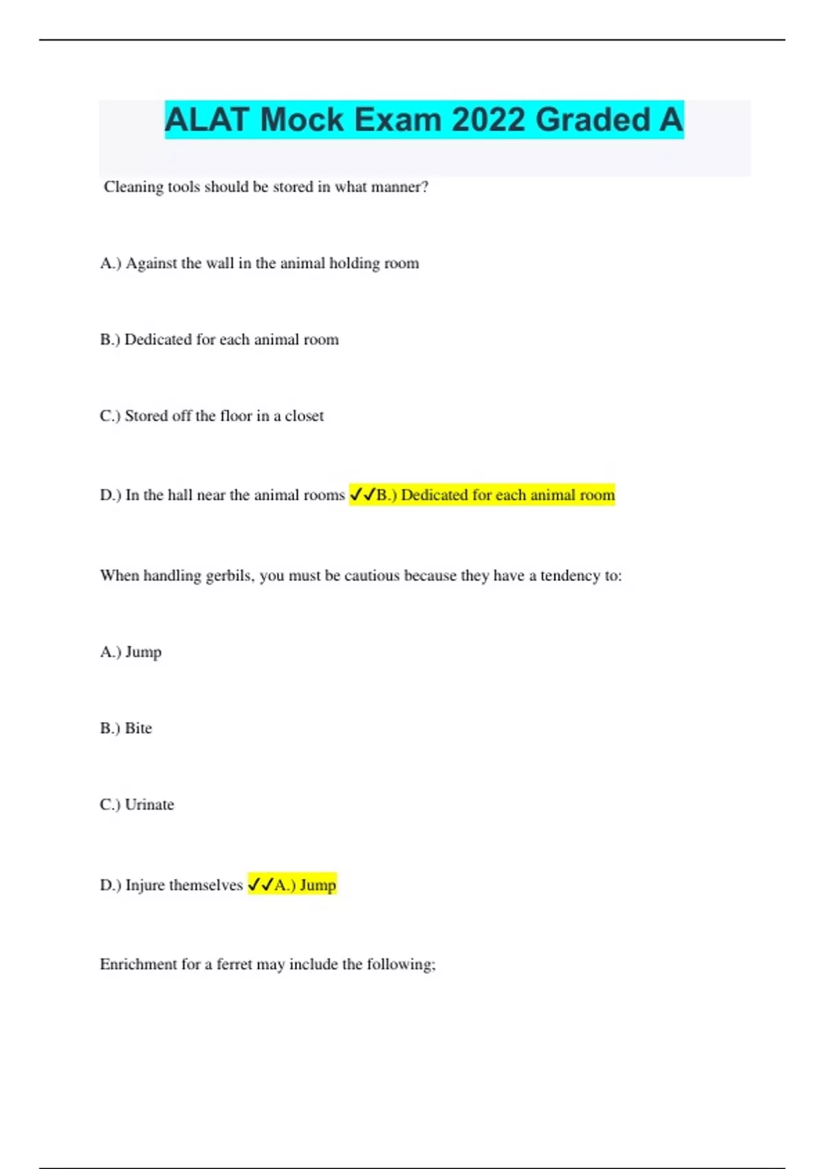 ALAT Mock Exam Questions with Correct Answers 2023/2024 Graded A - ALAT ...