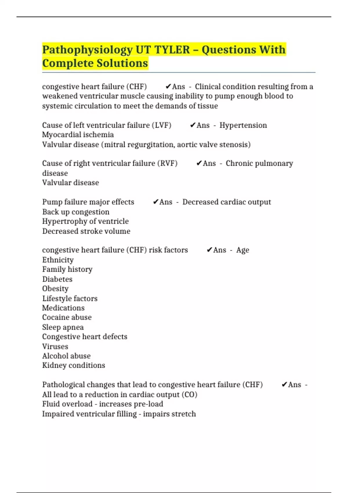 Pathophysiology UT TYLER – Questions With Complete Solutions - UT TYLER ...
