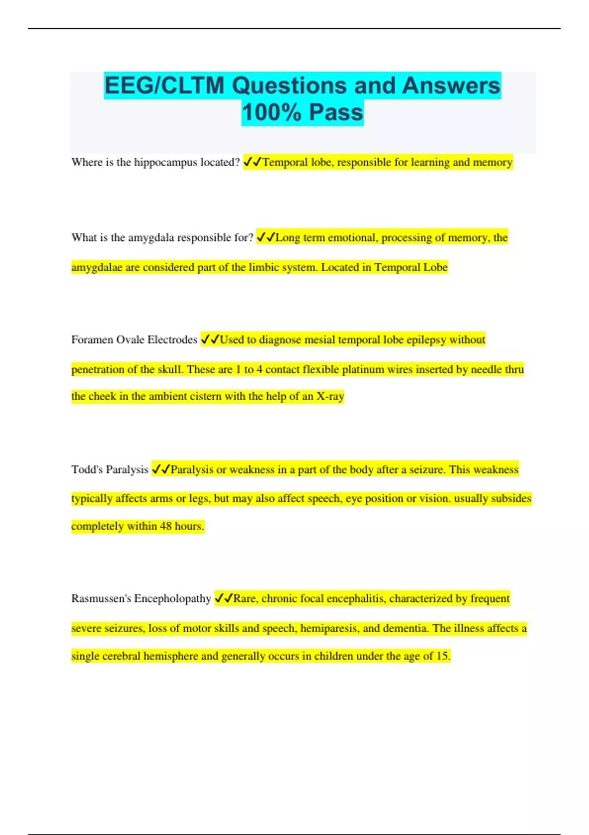EEG/CLTM Questions and Answers 100% Pass - EEG/CLTM - Stuvia US