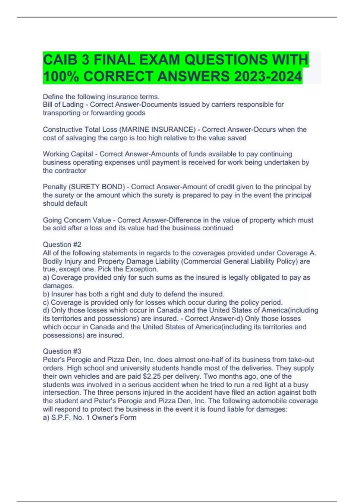 CAIB 3 FINAL EXAM QUESTIONS WITH 100% CORRECT ANSWERS - CAIB - Stuvia US