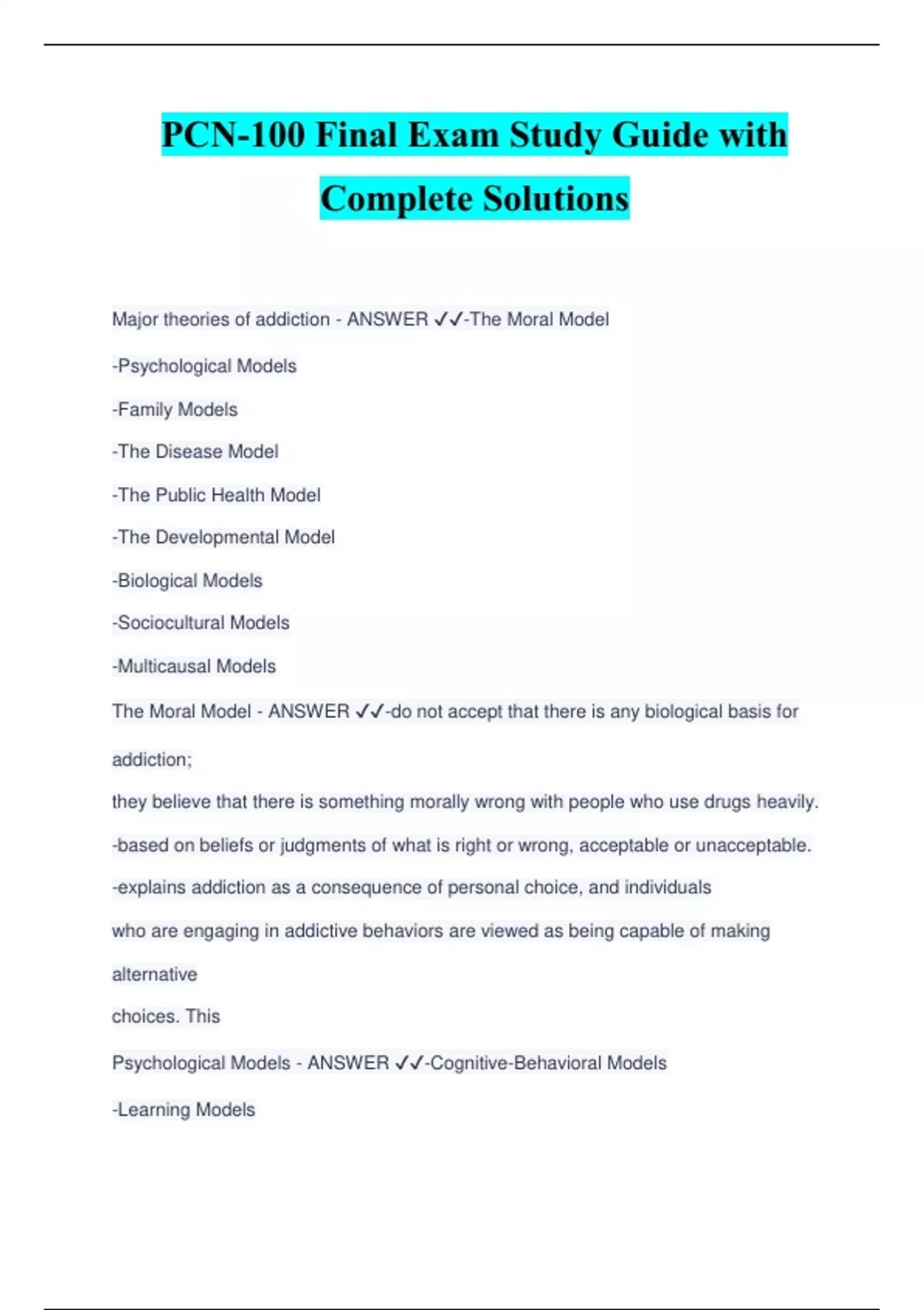 PCN-100 Final Exam Study Guide with Complete Solutions - PCN 100 ...