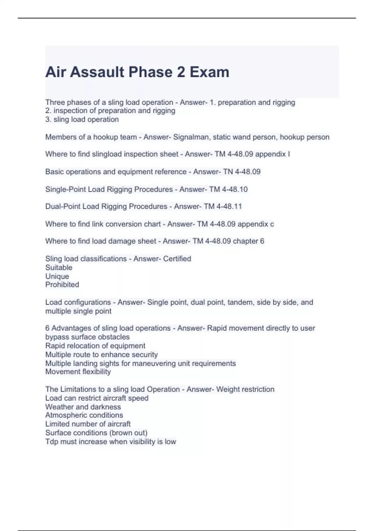 Air Assault Phase 2 Exam with correct Answers | Graded A - Air Assault ...