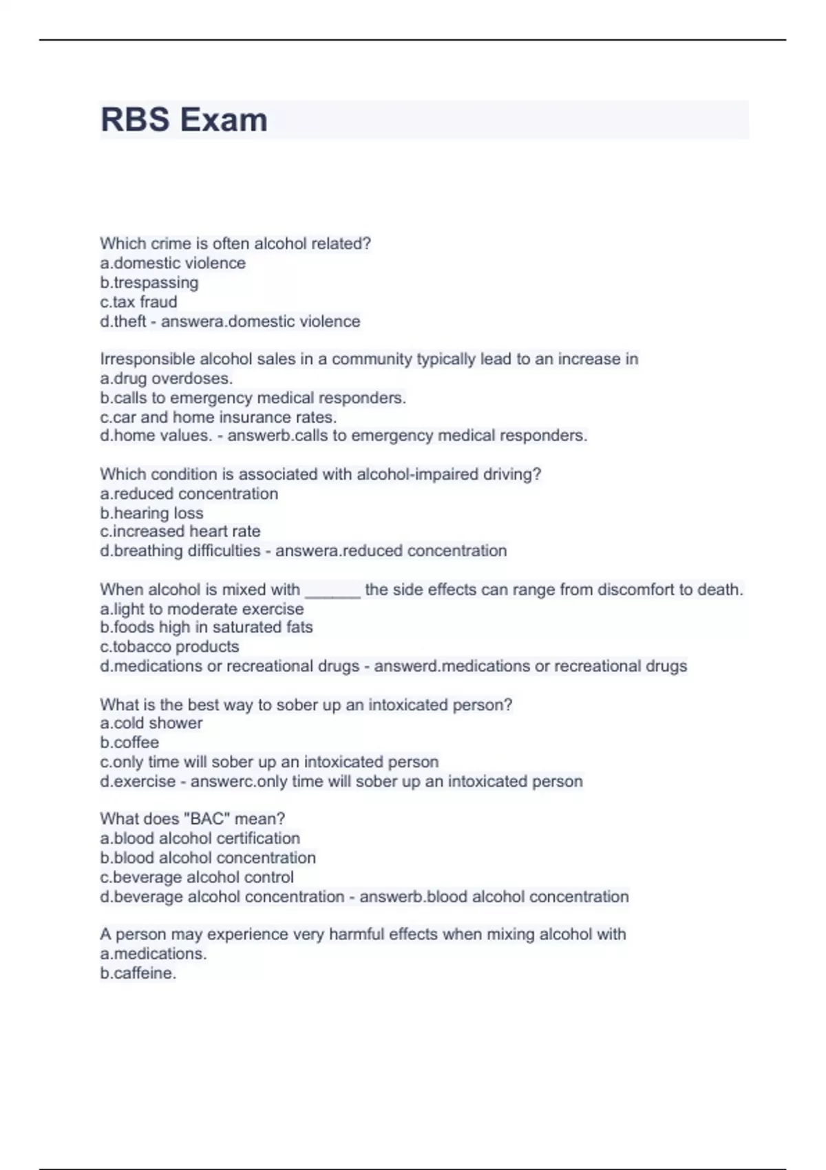 RBS Exa1 2 questions with correct answers - Rbs - Stuvia US