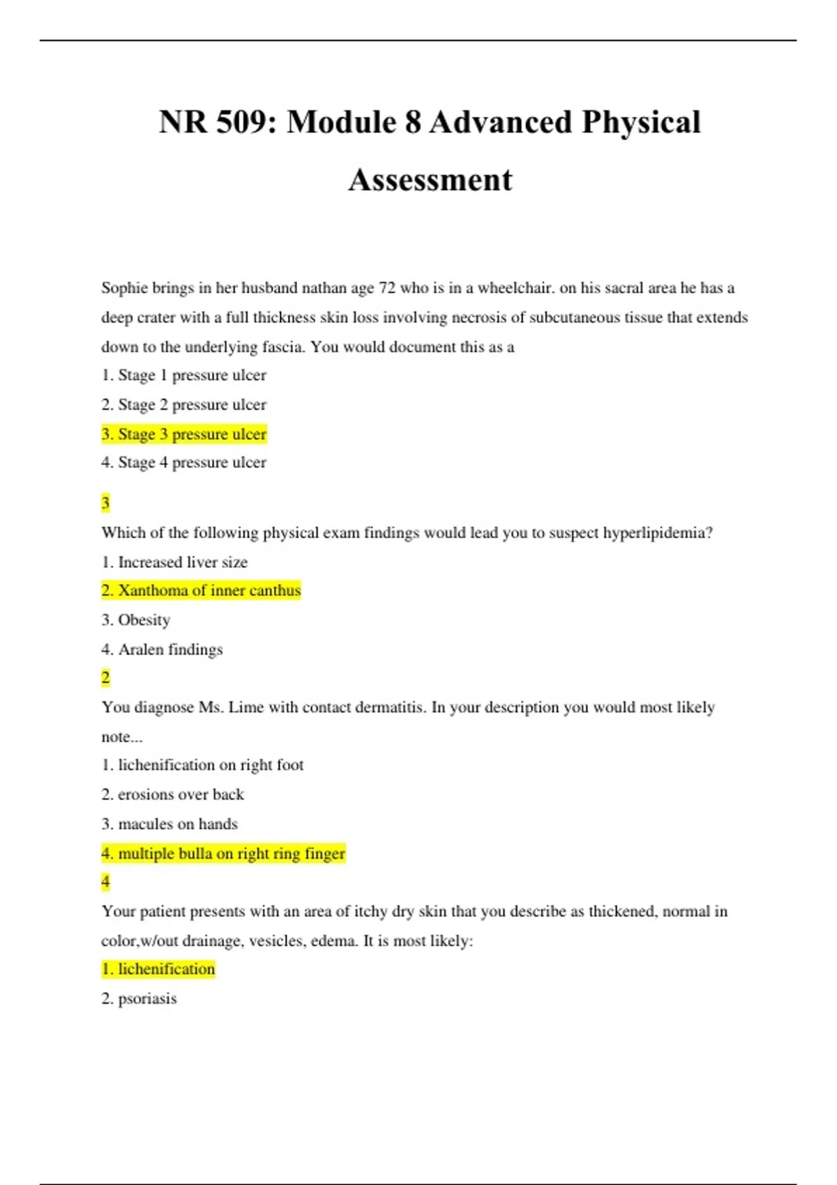 NR 509: MODULE 8 ADVANCED PHYSICAL ASSESSMENT | QUESTIONS AND 100% ...