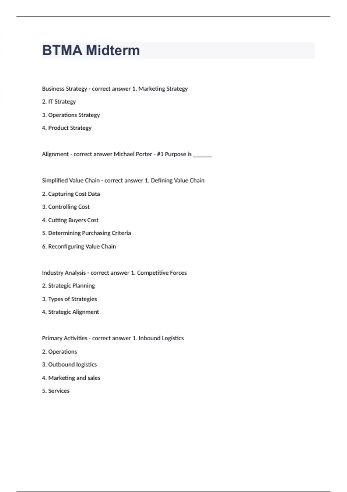 BTMA Midterm Question and answers 100% correct 2023/2024 - BTMA 317 ...