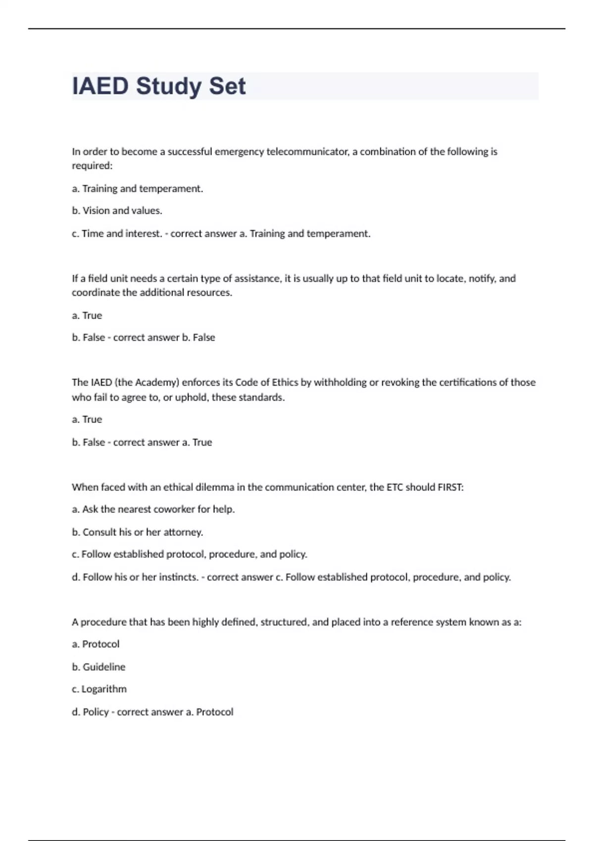 IAED Study Set Questions with complete solution 2023/2024 - IAED - Stuvia US