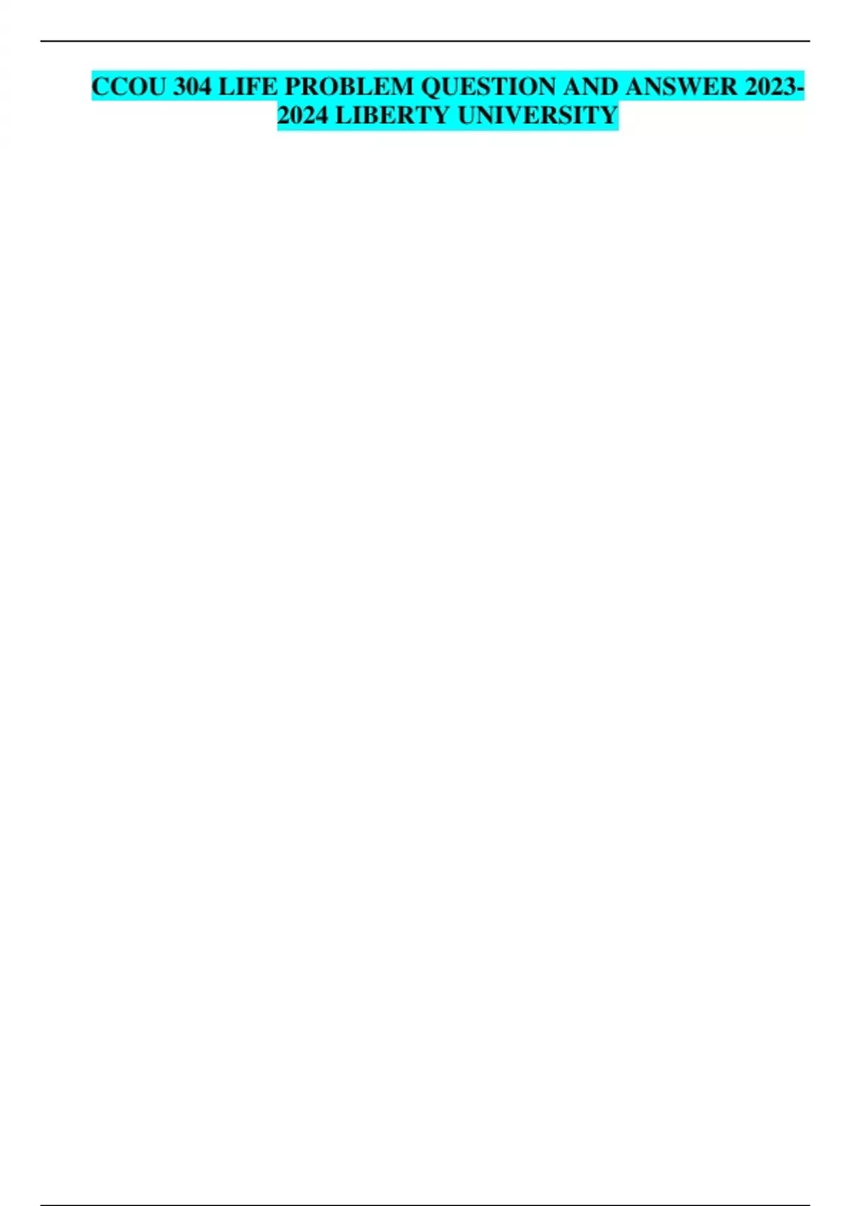 CCOU 304 LIFE PROBLEM QUESTION AND ANSWER LIBERTY UNIVERSITY - Stuvia US