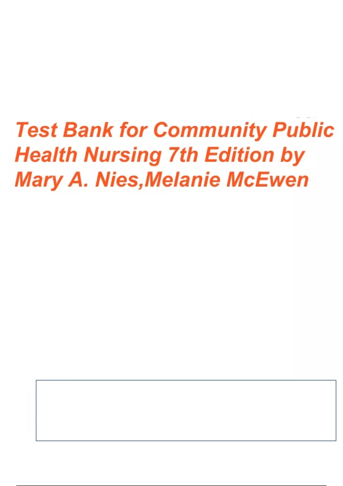 TEST BANK For Community Public Health Nursing 7th Edition by Mary A ...