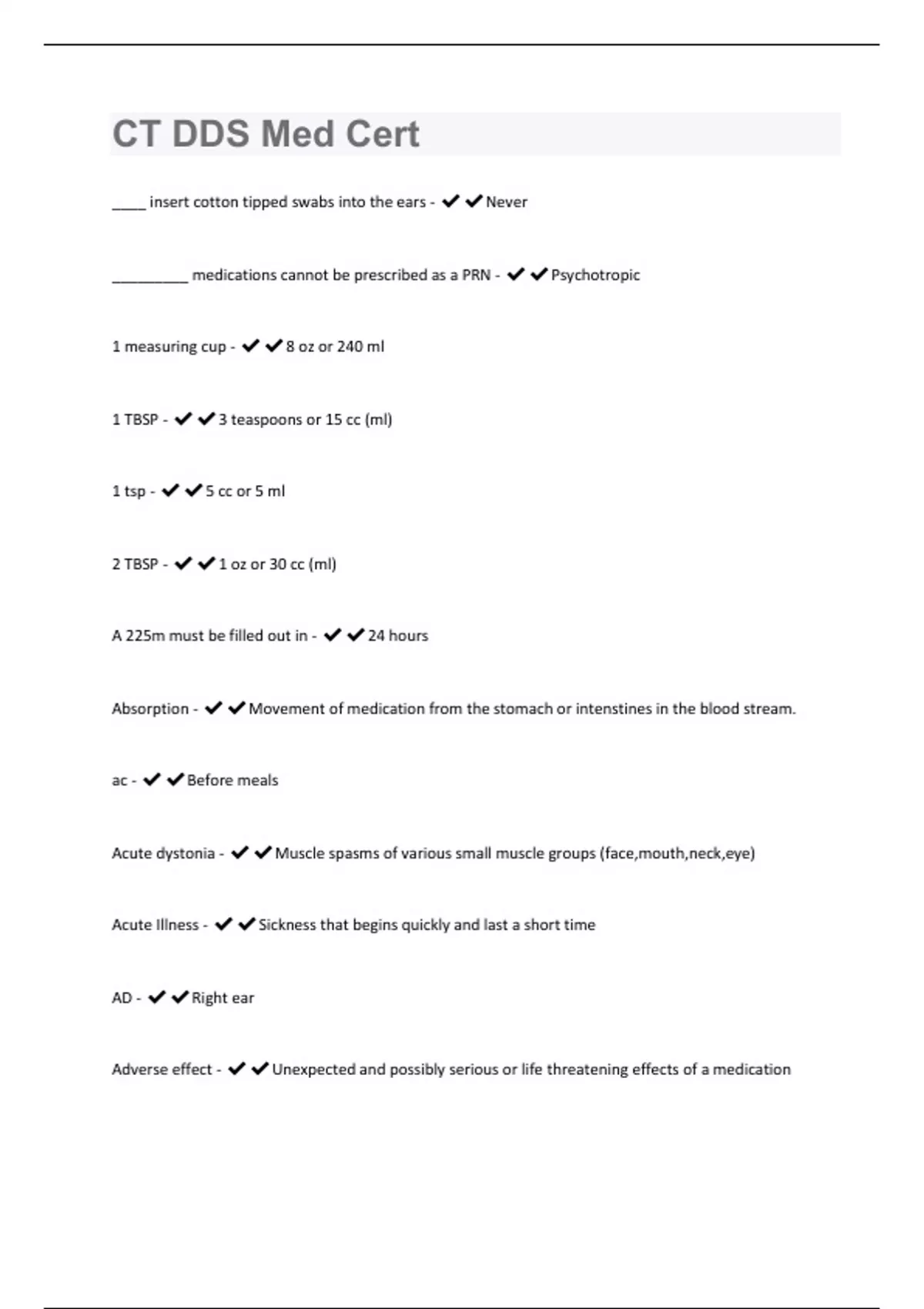 CT DDS Med Cert Questions and Answers(A+ Solution guide) - CT DDS Med ...