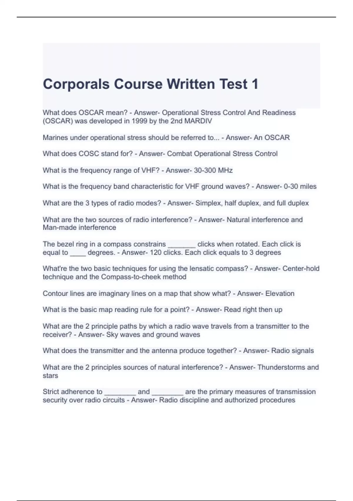 Corporals Course Written Test 1 Questions And Answers Corporals Course Stuvia Us