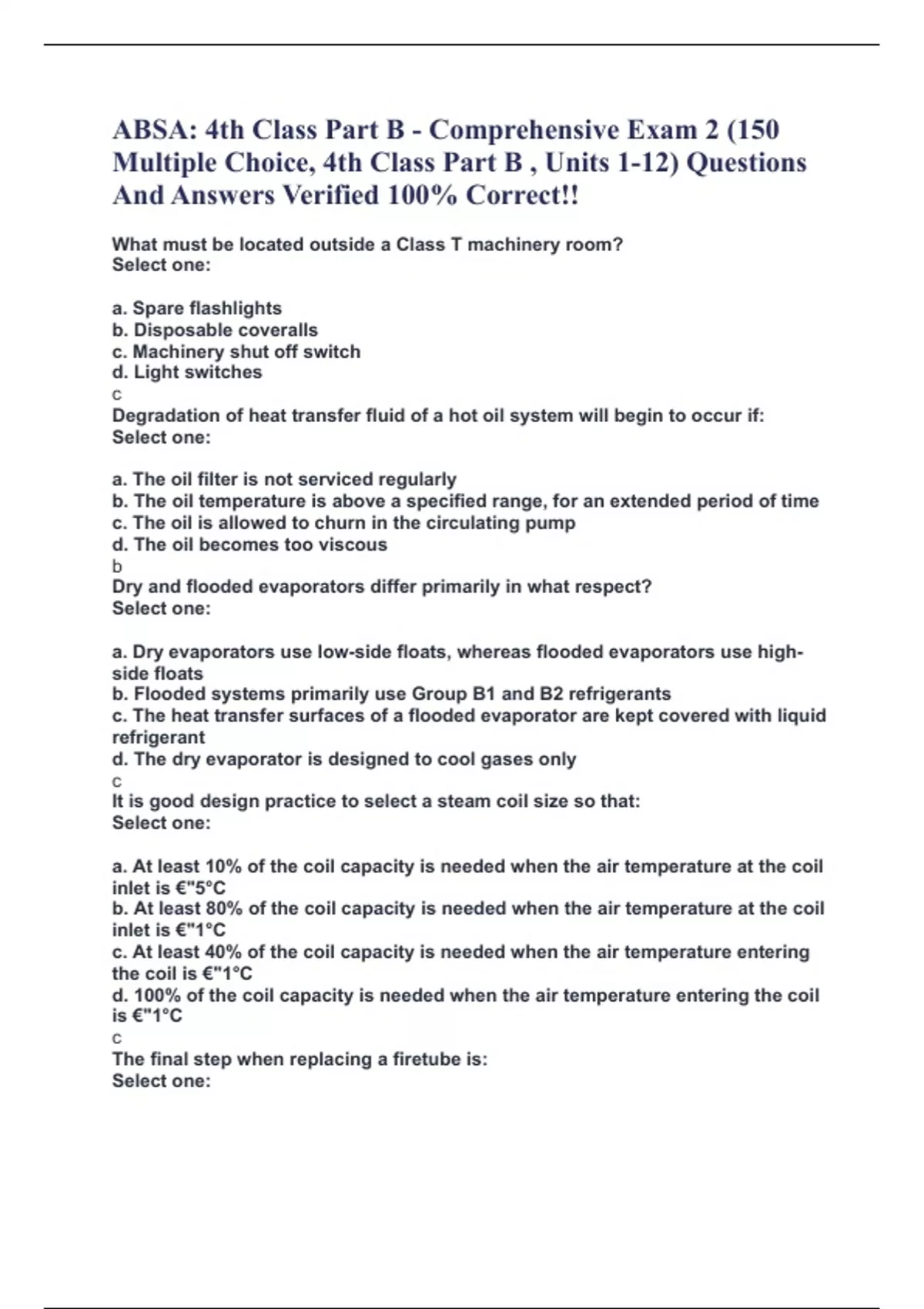 ABSA: 4th Class Part B - Comprehensive Exam 2 (150 Multiple Choice, 4th ...