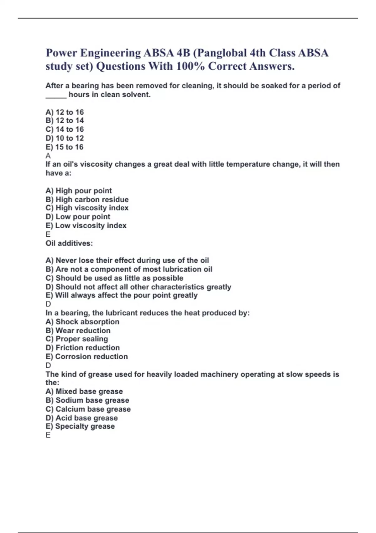 Power Engineering ABSA 4B (Panglobal 4th Class ABSA study set ...