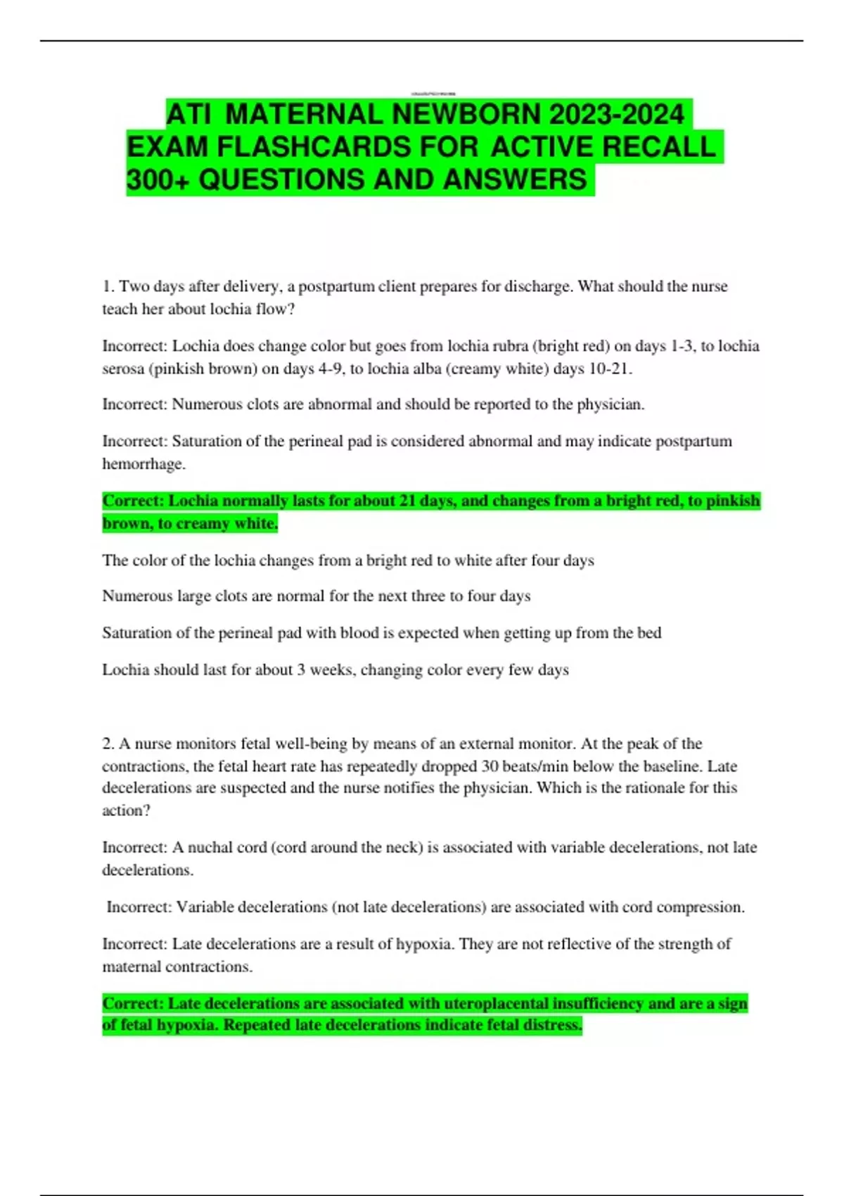 ATI MATERNAL NEWBORN EXAM FLASHCARDS FOR ACTIVE RECALL 300+ QUESTIONS ...