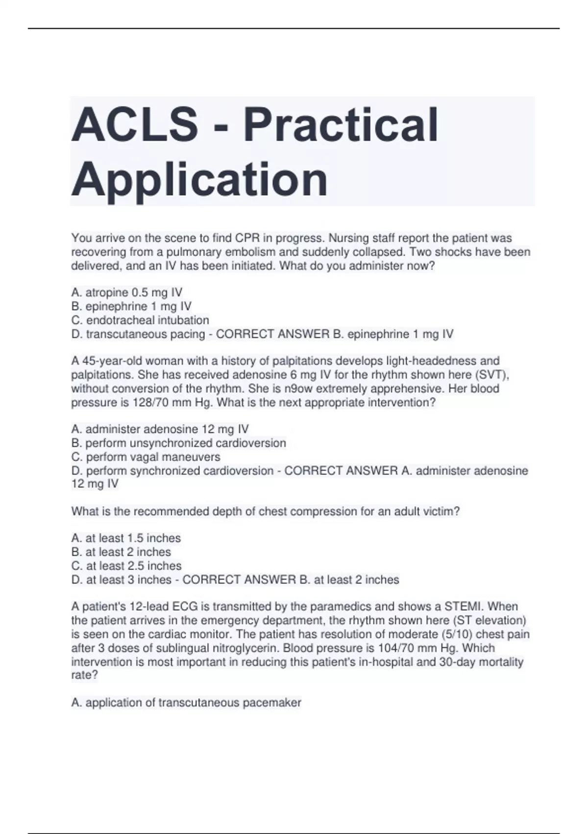 Updated ACLS - Practical Application () - ACLS - Practical - Stuvia US