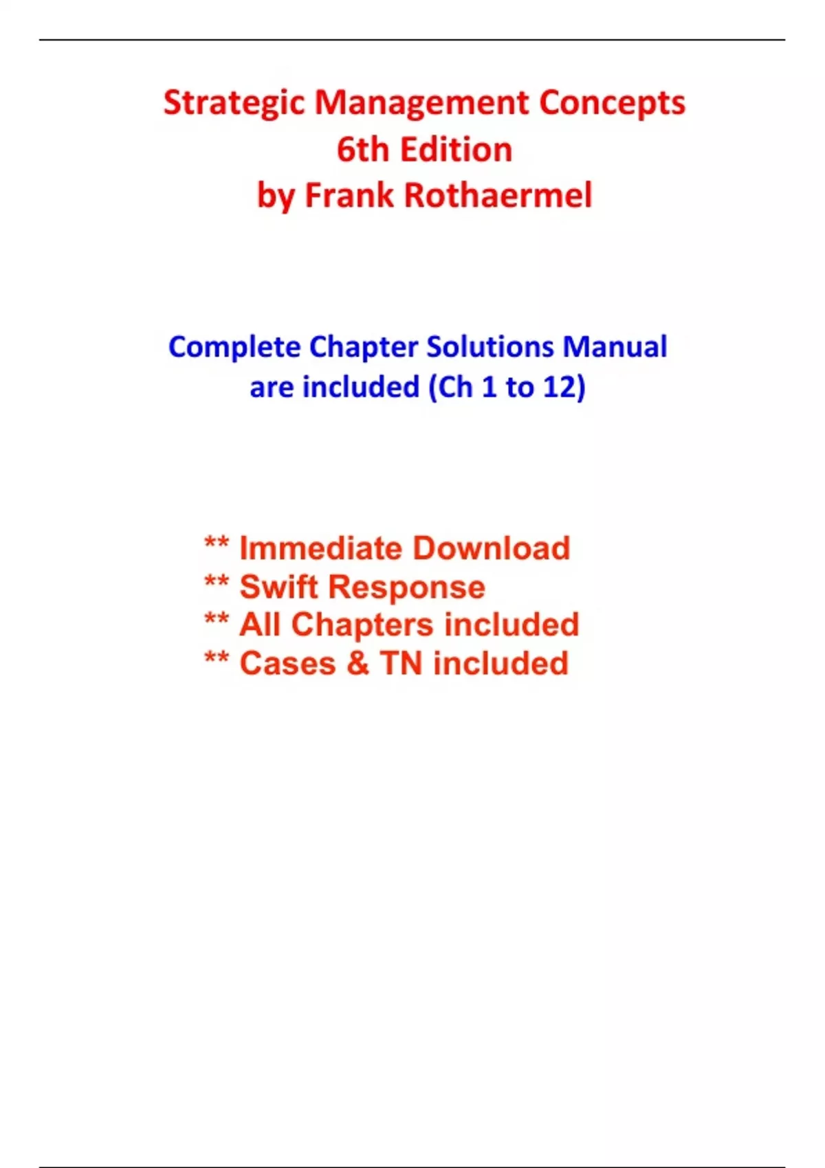 Solutions for Strategic Management Concepts, 6th Edition Rothaermel ...