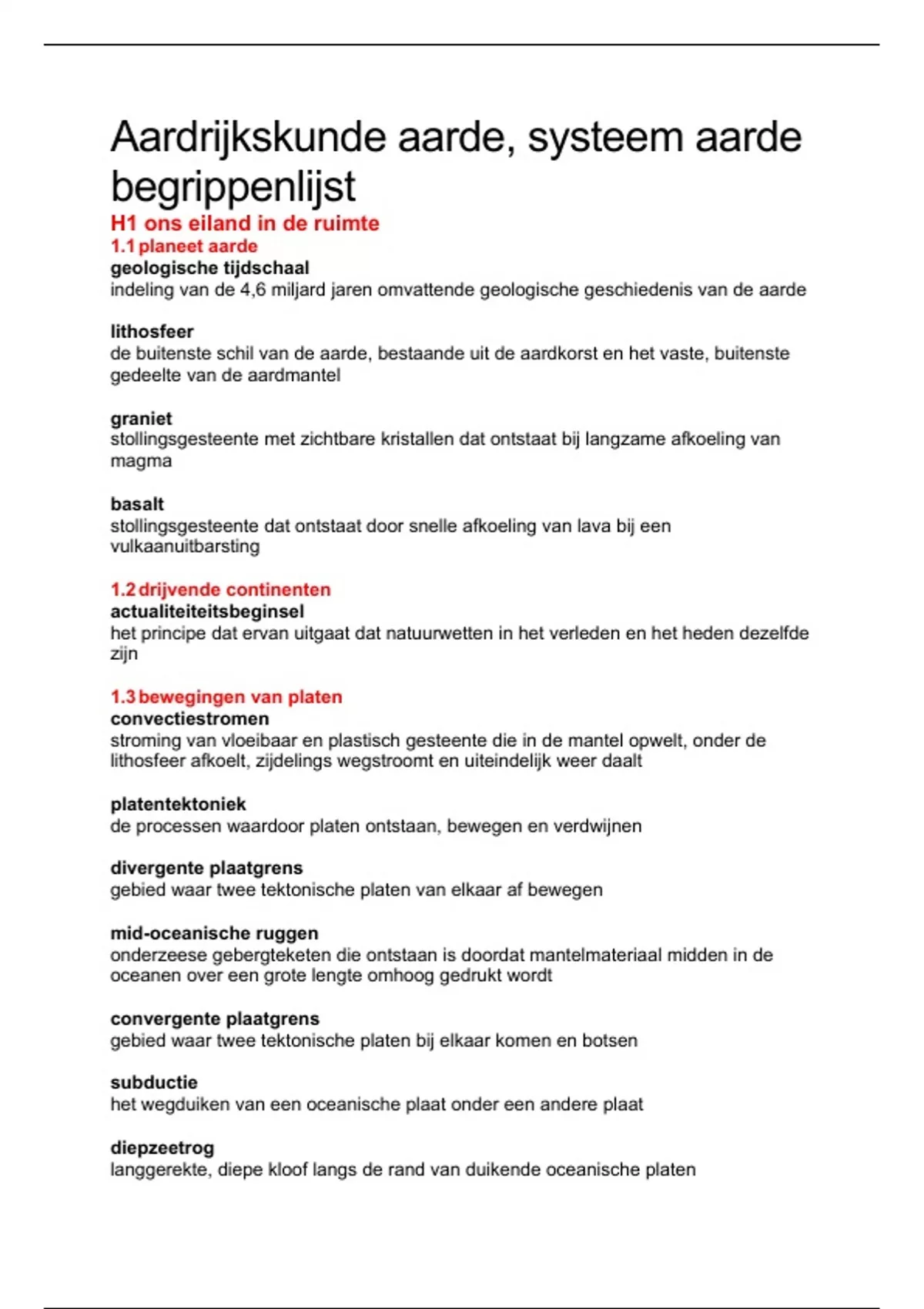Samenvatting Aardrijkskunde bovenbouw havo, begrippenlijst aarde ...