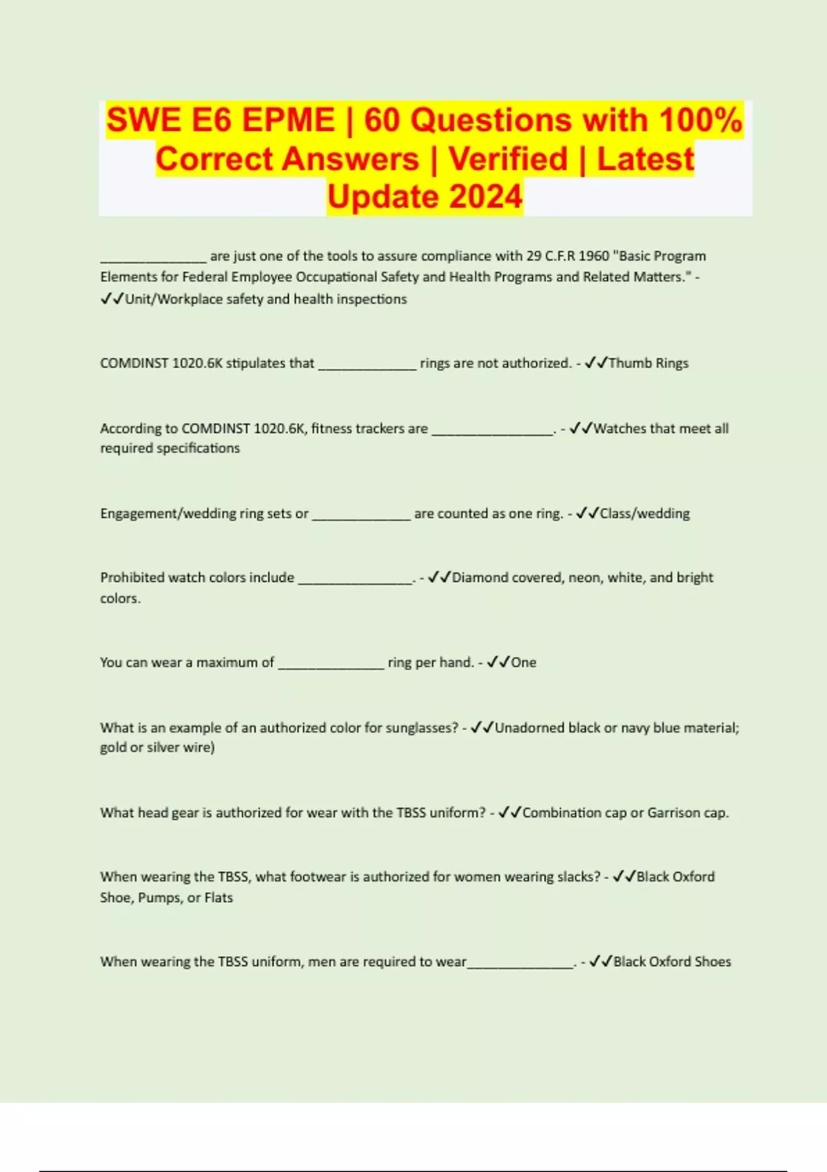 SWE E6 EPME | 60 Questions with 100% Correct Answers | Verified ...