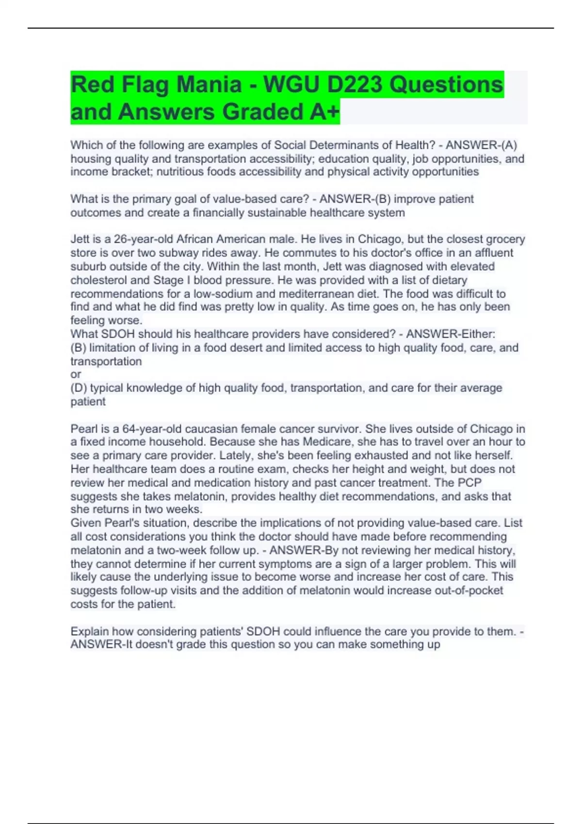 Red Flag Mania - WGU D223 Questions and Answers Graded A+ - Red Flag Mania - WGU D223 - Stuvia US