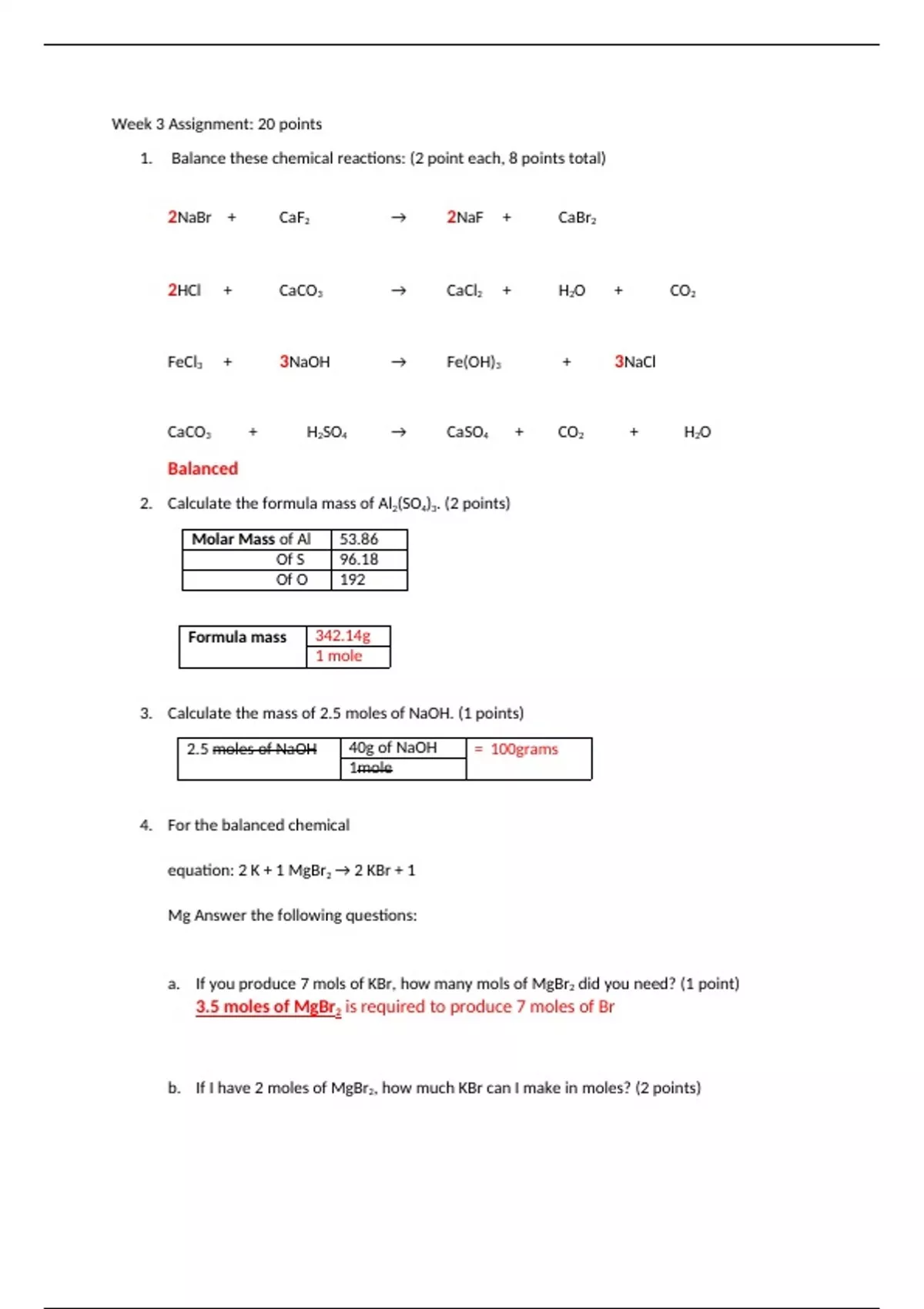CHEM 120 Week 3 Assignment; Stoichiometry and Solution Chemisrty ...