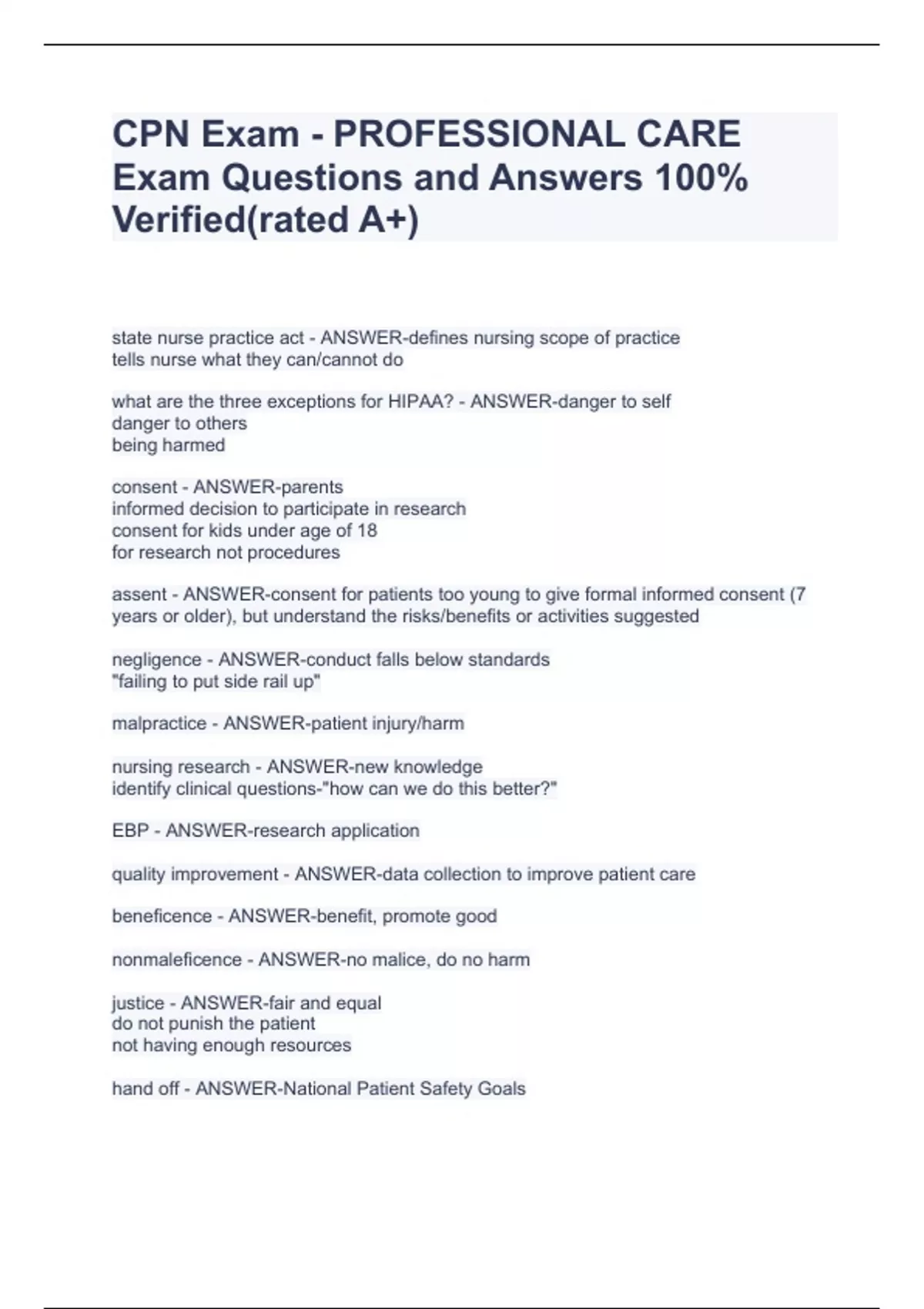 CPN exam - Immune and Inf Disease Questions and Answers 100% Correct ...