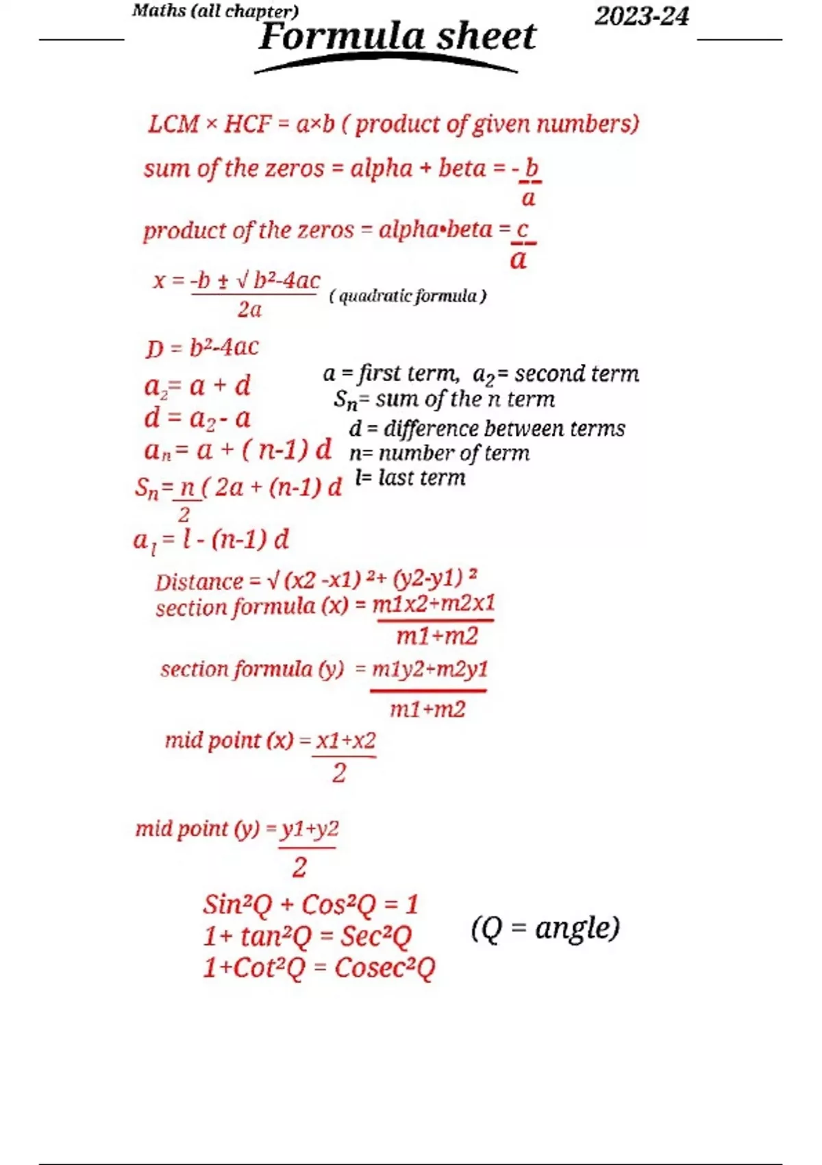 Formula sheet - Stuvia US