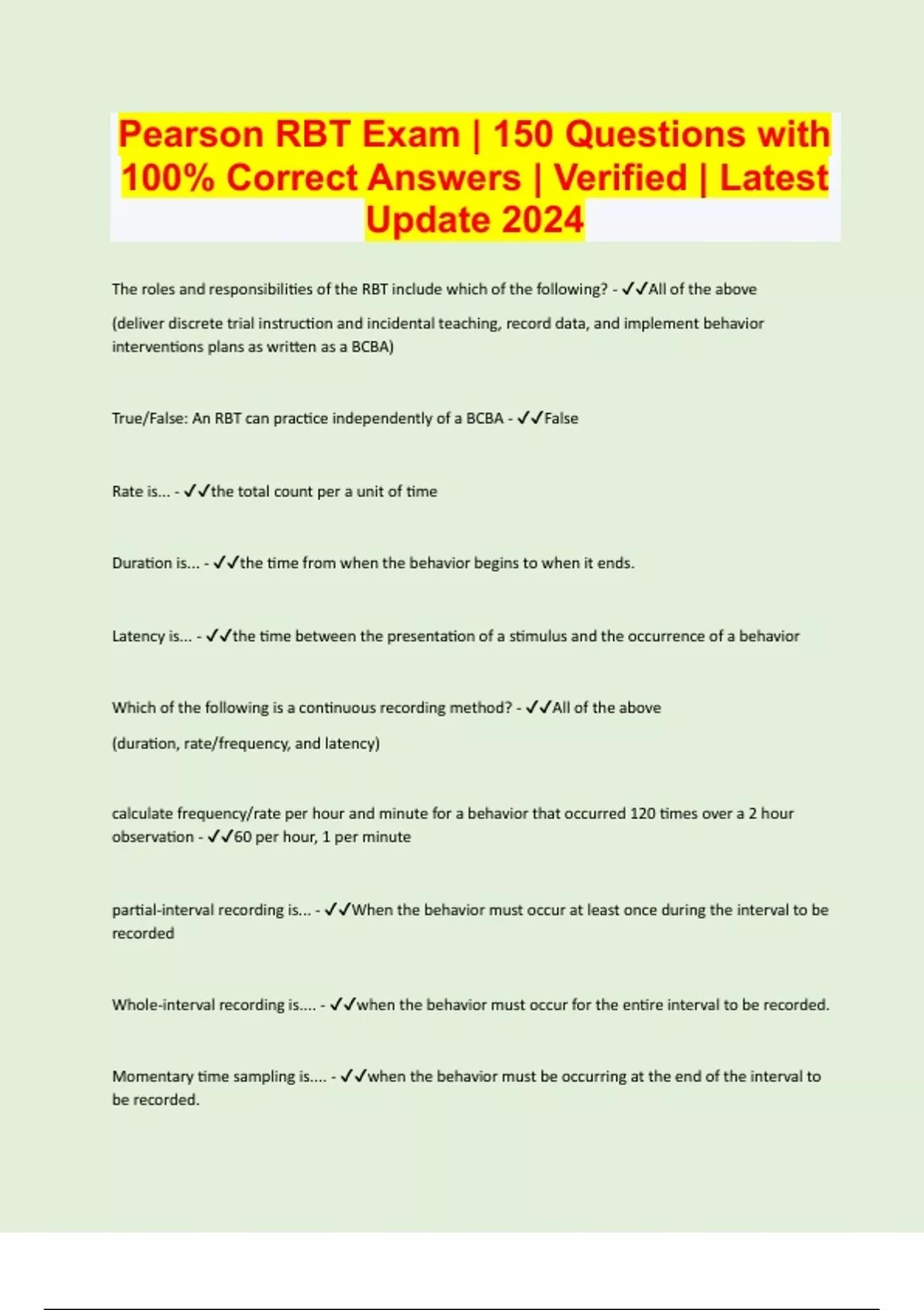 Pearson RBT Exam | 150 Questions with 100% Correct Answers | Verified ...