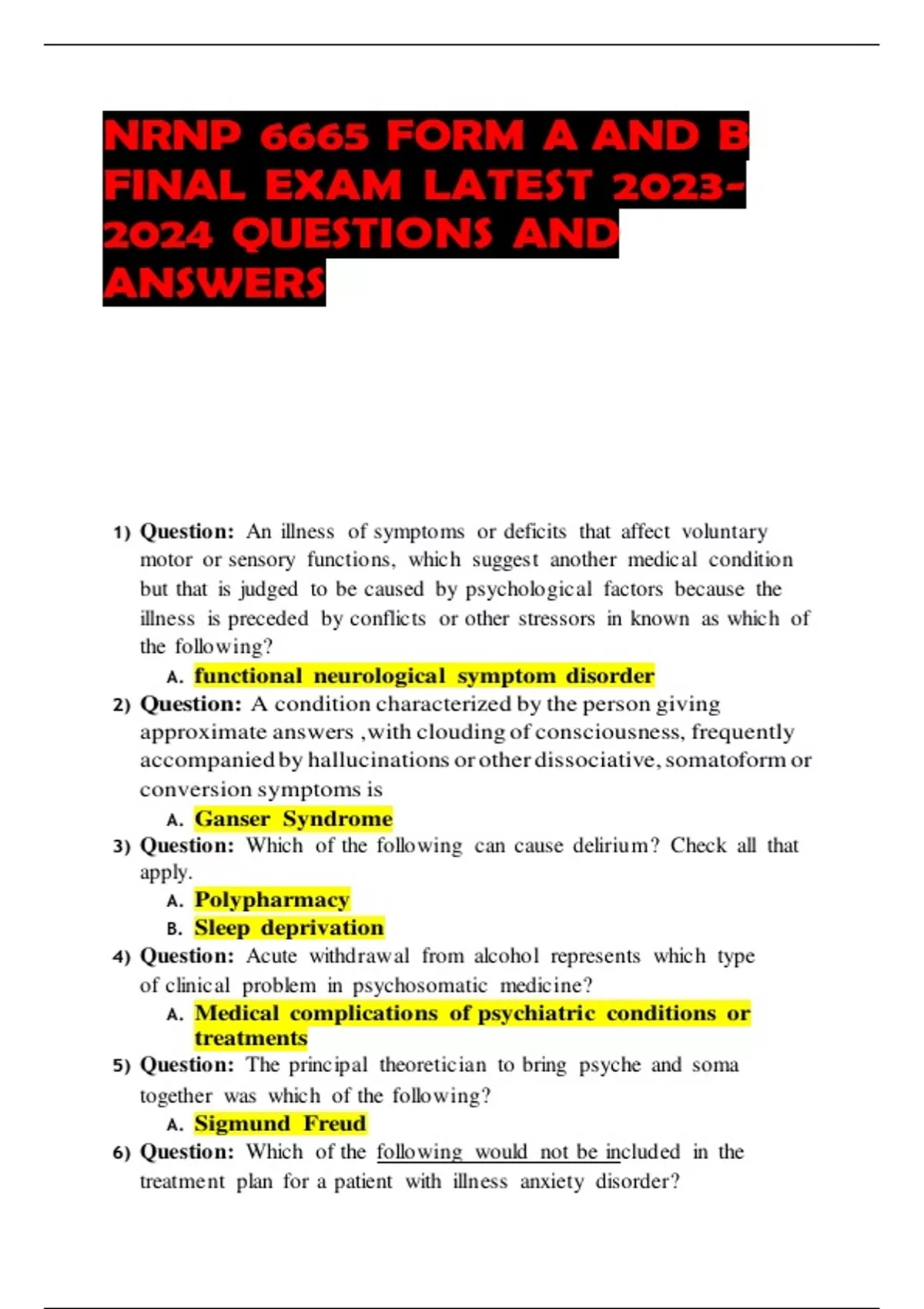 NRNP 6665 FORM A AND B FINAL EXAM LATEST QUESTIONS AND ANSWERS - NRNP ...