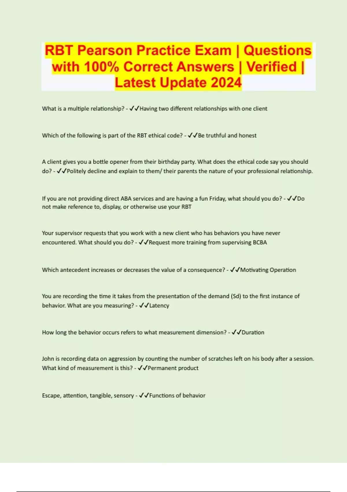 RBT Pearson Practice Exam | Questions with 100% Correct Answers ...