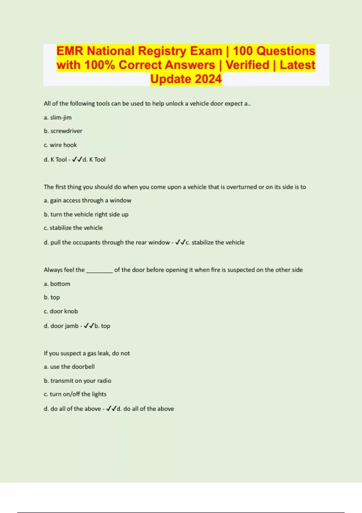 EMR National Registry Exam | 100 Questions with 100% Correct Answers ...