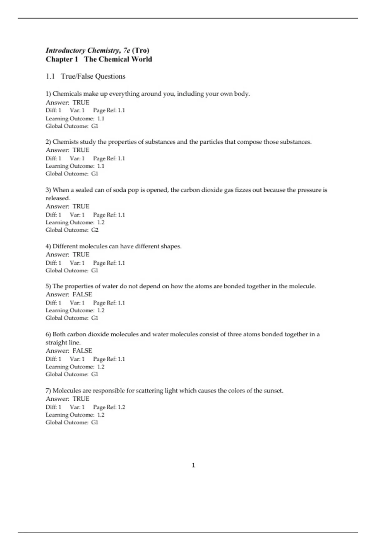 Test Bank for Introductory Chemistry, 7th edition by Nivaldo J. Tro ...