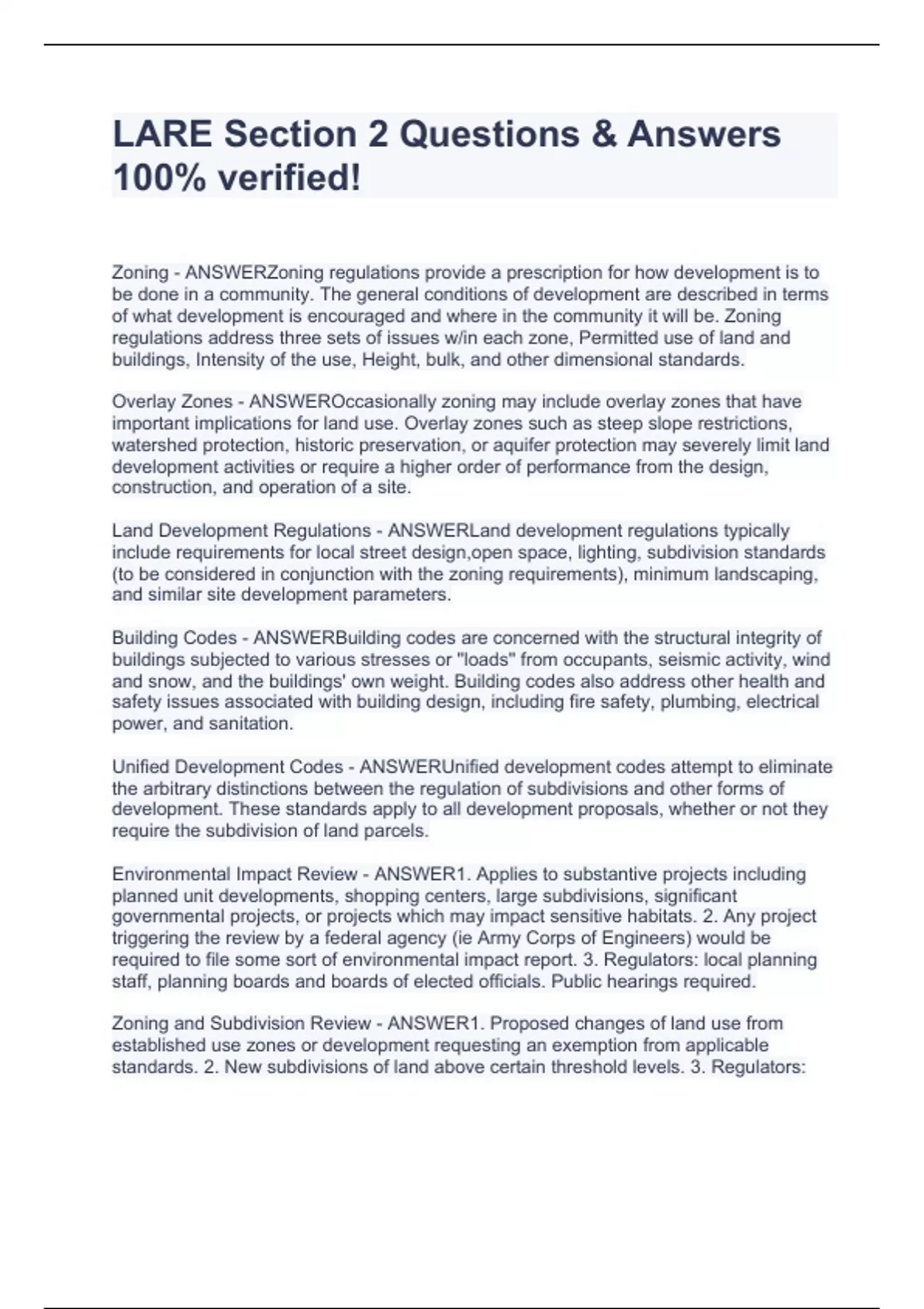 LARE Section 2 Questions & Answers 100% verified! - LARE Section 2 ...
