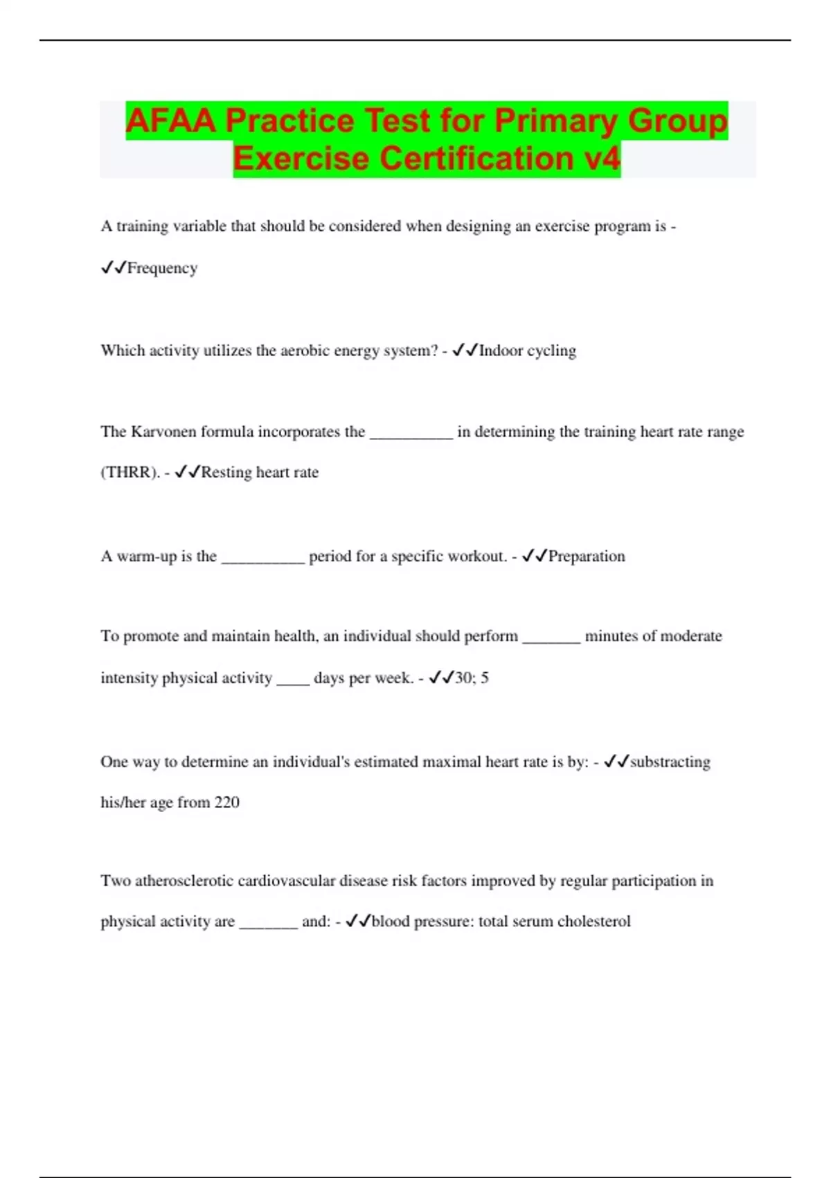 AFAA Practice Test for Primary Group Exercise Certification v4 ...