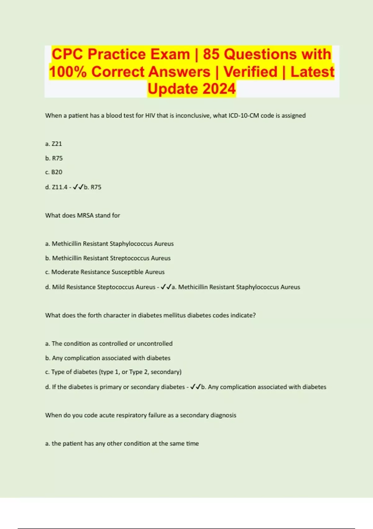 CPC Practice Exam | 85 Questions with 100% Correct Answers | Verified ...