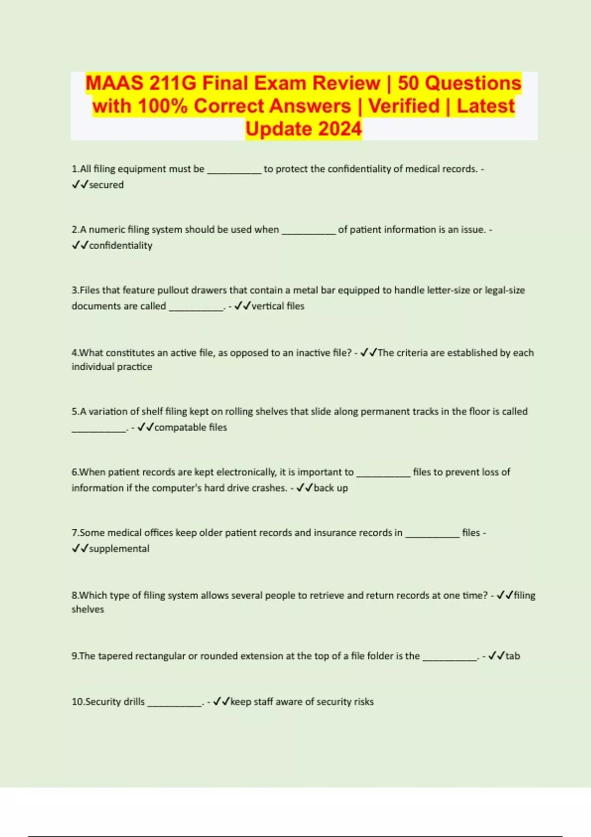 MAAS 211G Final Exam Review | 50 Questions with 100% Correct Answers ...