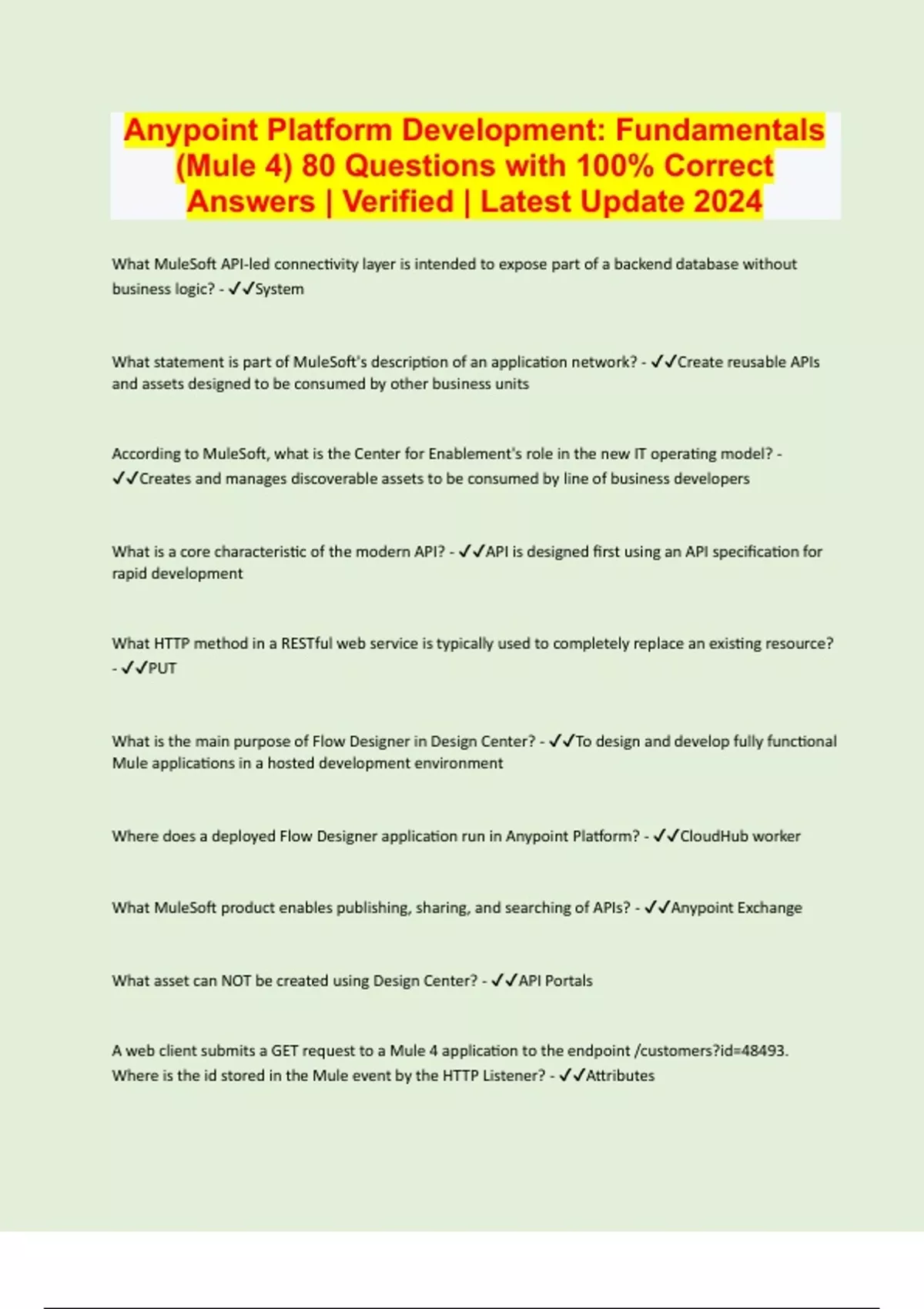 Anypoint Platform Development: Fundamentals (Mule 4) 80 Questions with ...